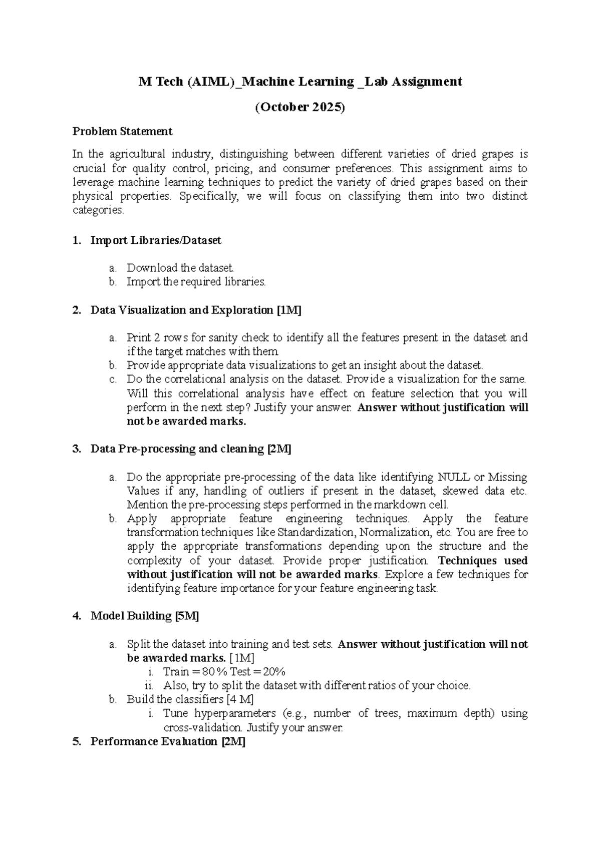 M Tech (AIML) - Machine Learning Lab Assignment on Dried Grapes ...