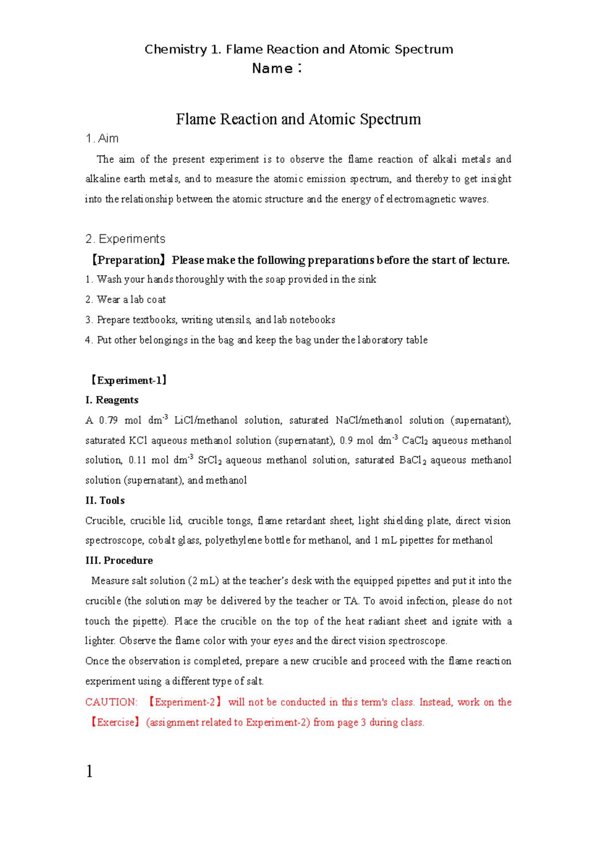 Chemistry 1: Flame Reaction & Atomic Spectrum Lab Notes - Studocu