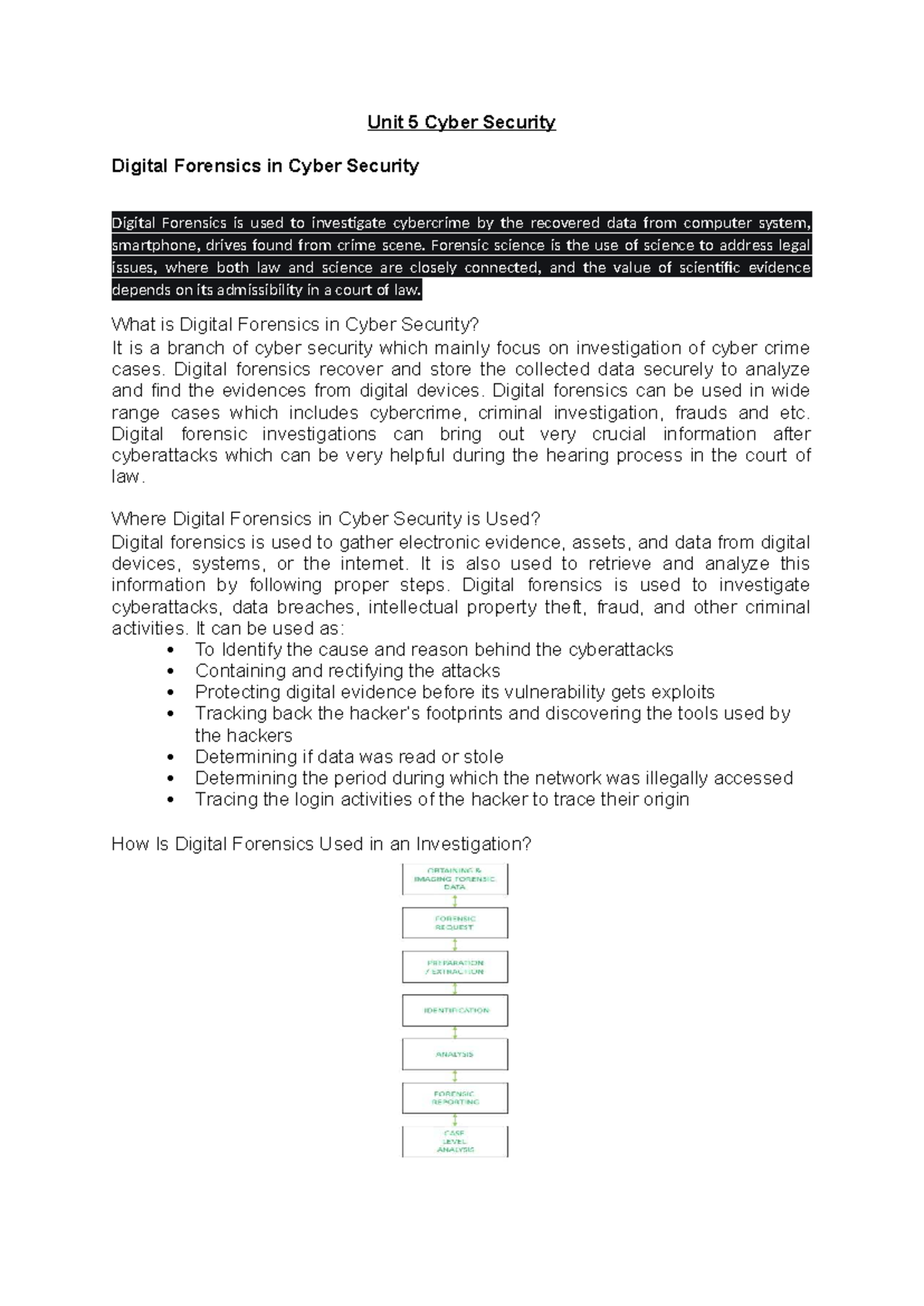 Unit 5 Cyber Security: Digital Forensics Overview and Tools - Studocu