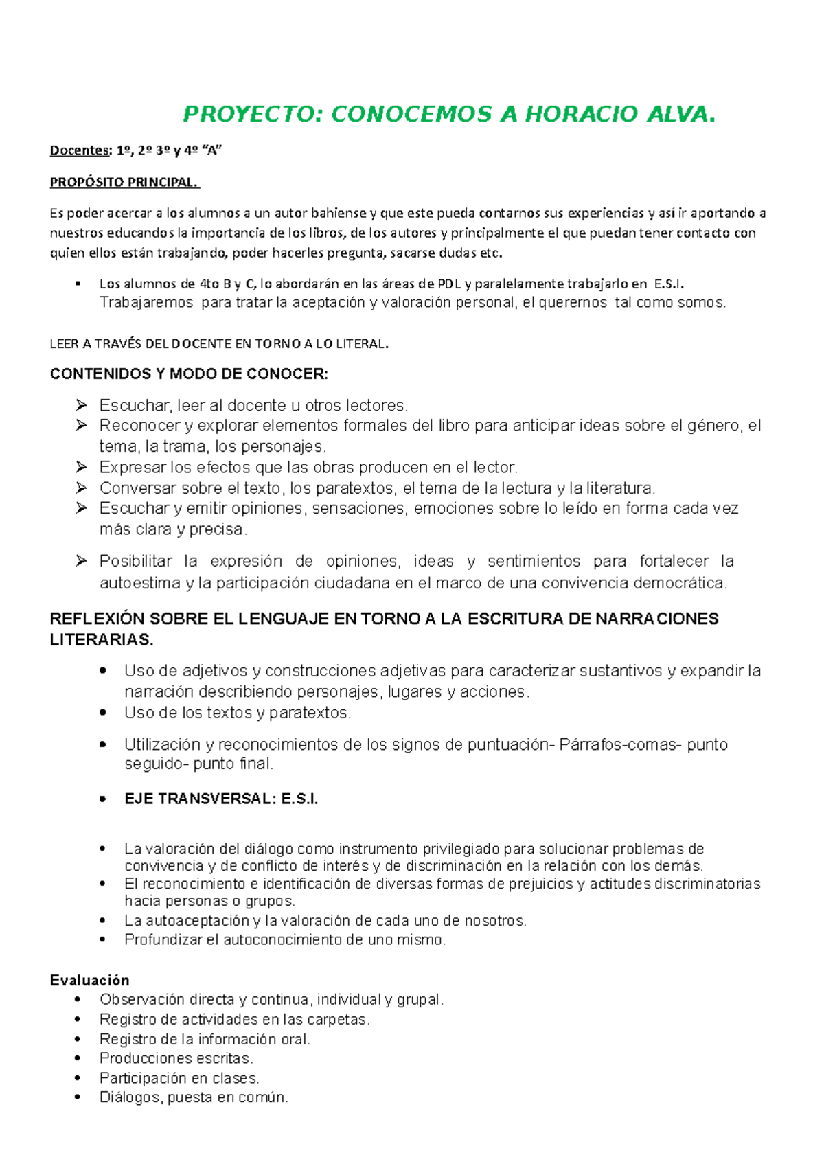 Proyecto y secuencia de Pulpino DE Horacio ALVA - PROYECTO: CONOCEMOS A ...