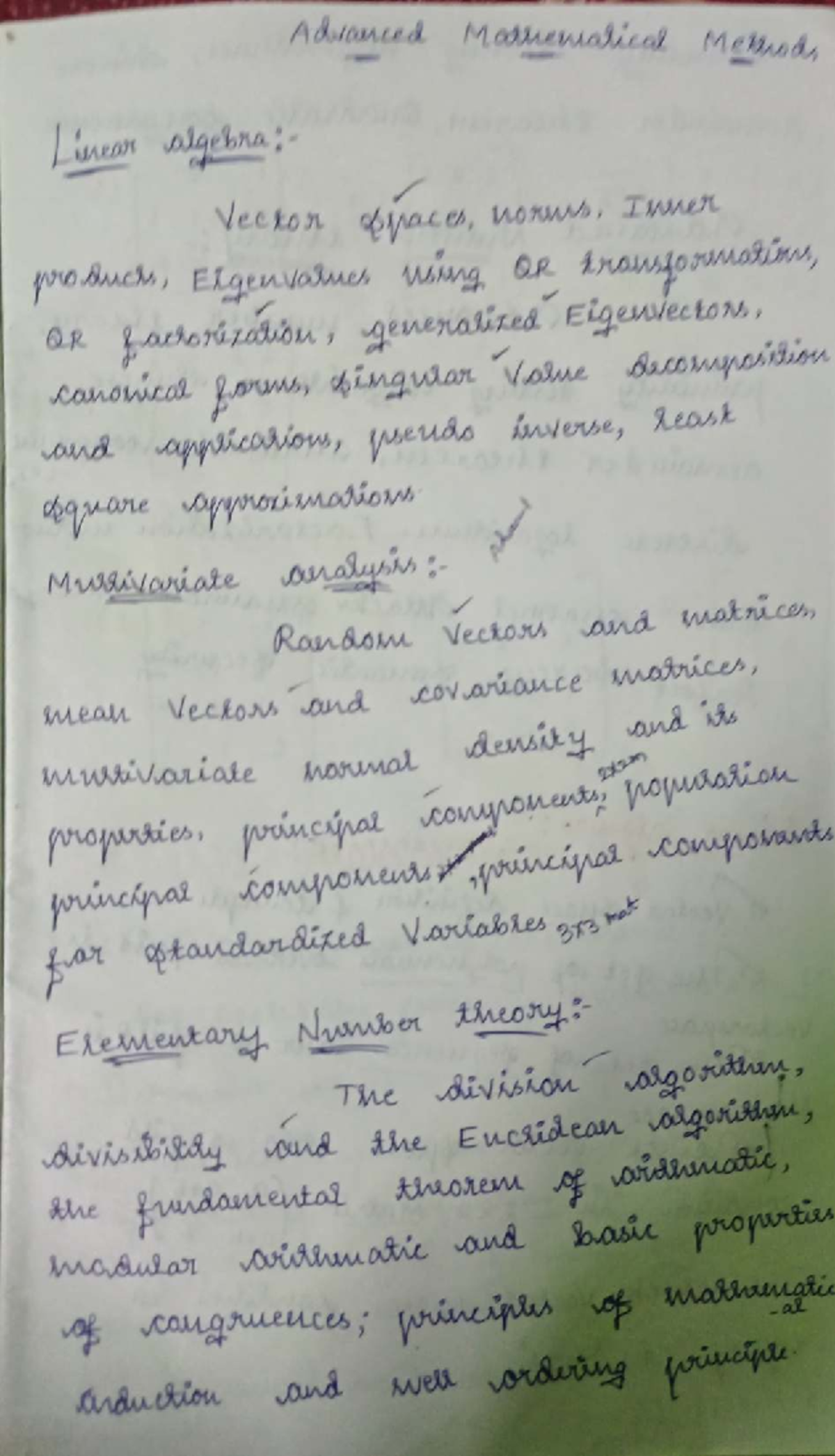 Advanced Mathematical Methods: Linear Algebra & Number Theory (MA25C07 ...