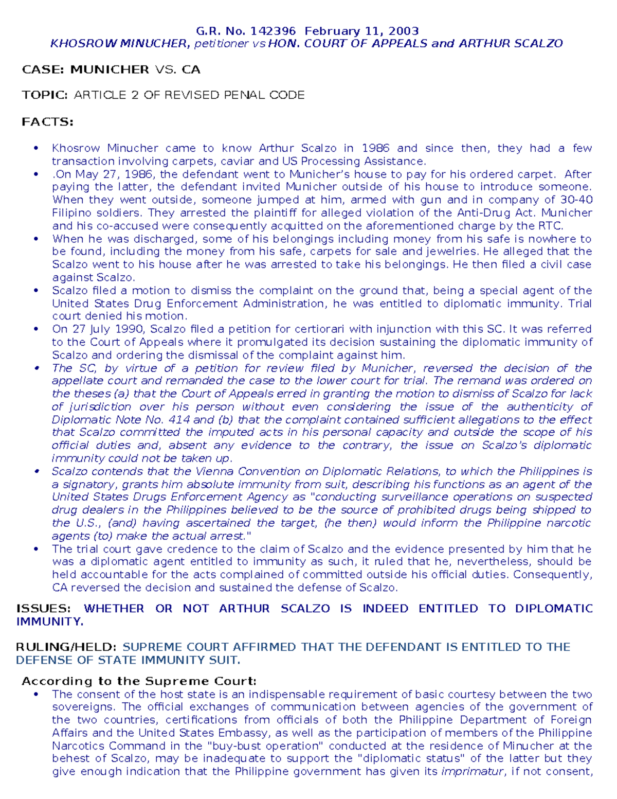 Article 2 Municher CASE - G. No. 142396 February 11, 2003 KHOSROW ...