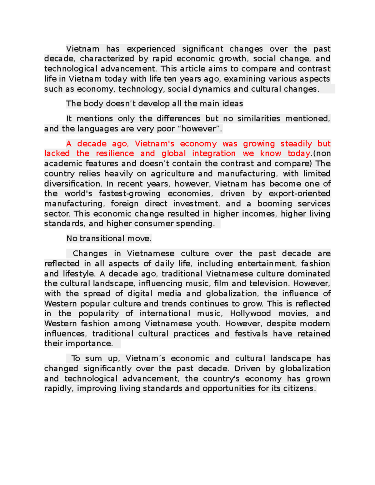 Example 1 - contrast and compare essay - Vietnam has experienced ...