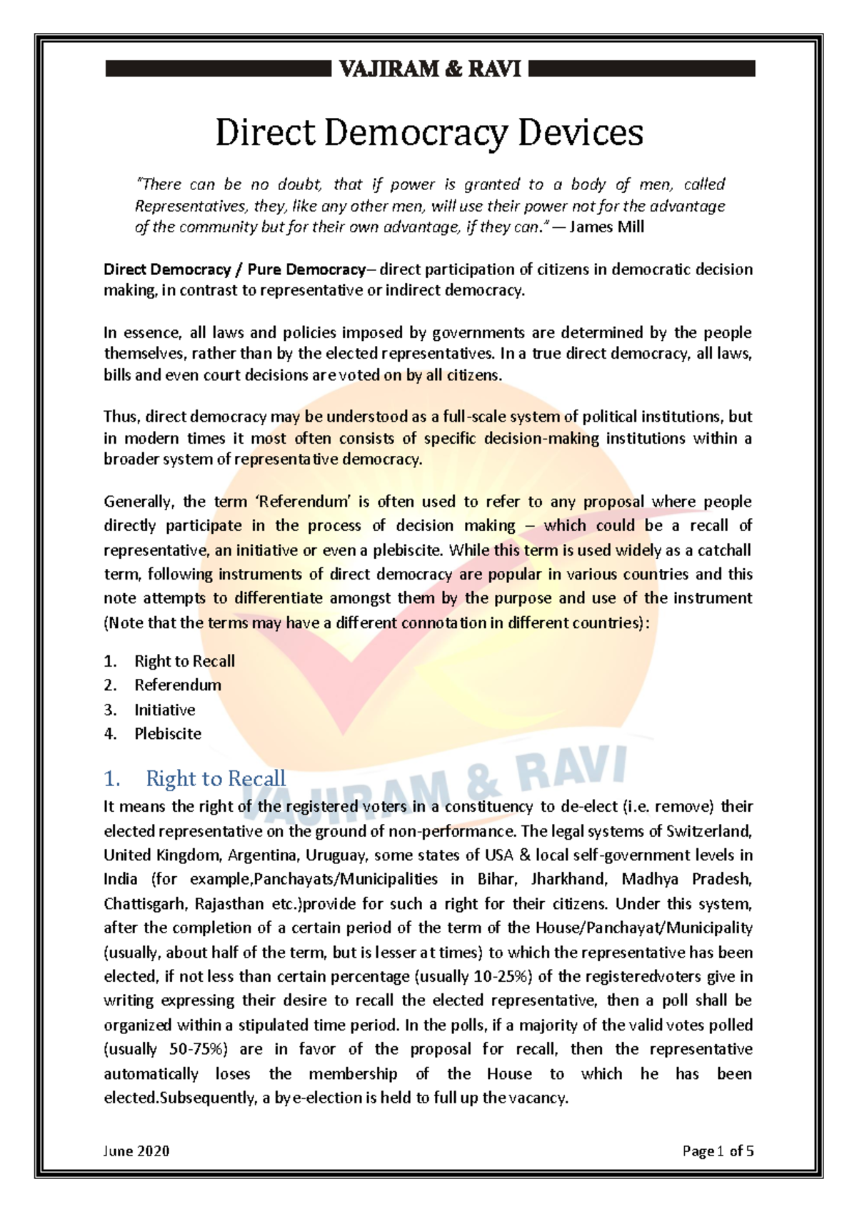 Direct Democracy Concepts - Mohan Sir Lecture Notes on Instruments ...