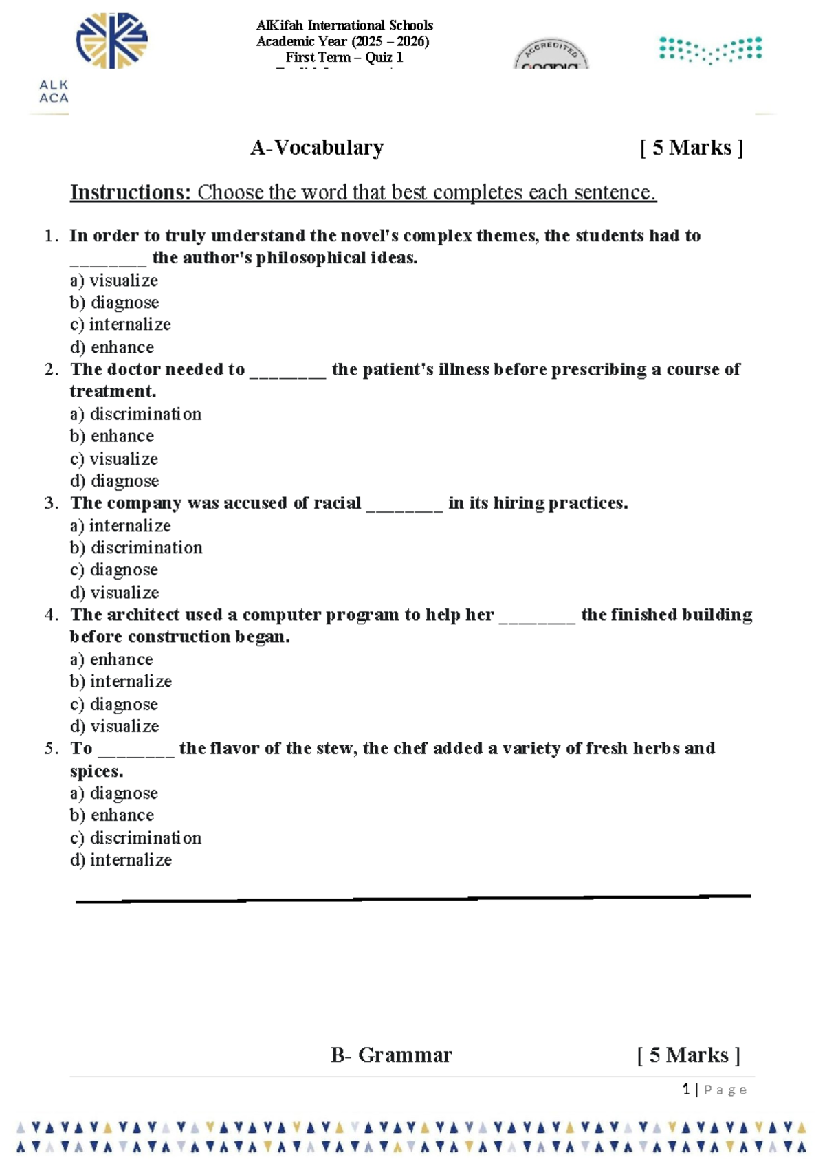 Quiz 1 G12 T1 - English Language Arts (2025-2026) - Studocu