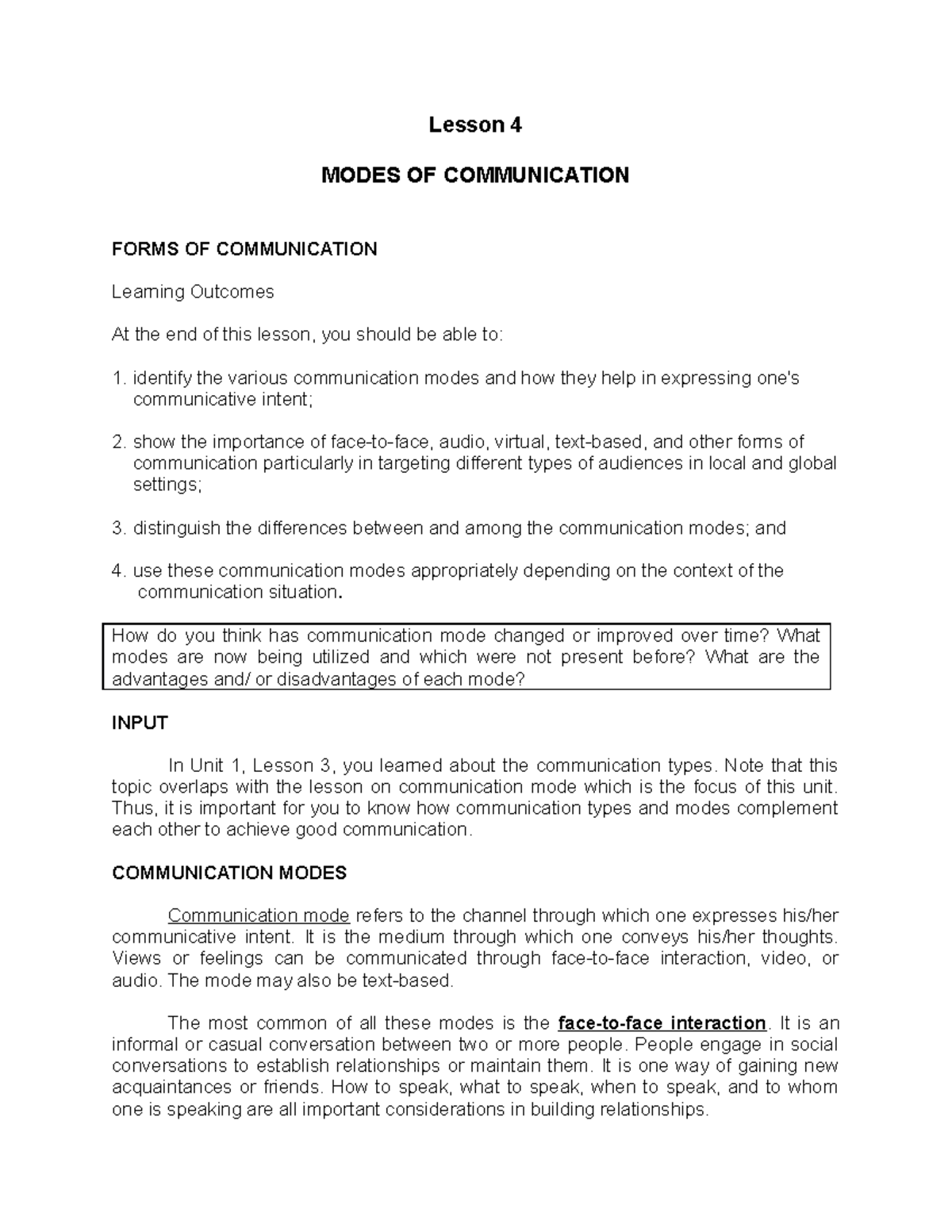Lesson 4 Modes of Communication - Lesson 4 MODES OF COMMUNICATION FORMS ...