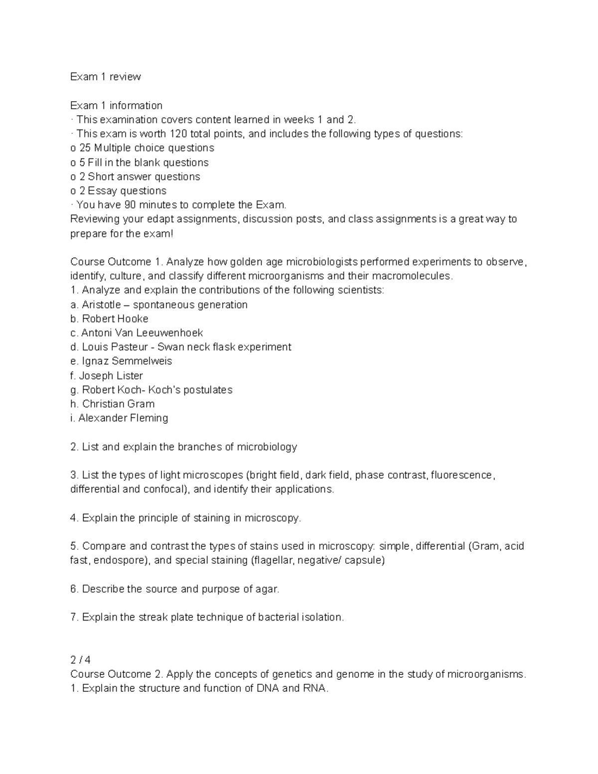 Microbiology exam 1 study review guide - Exam 1 review Exam 1 ...