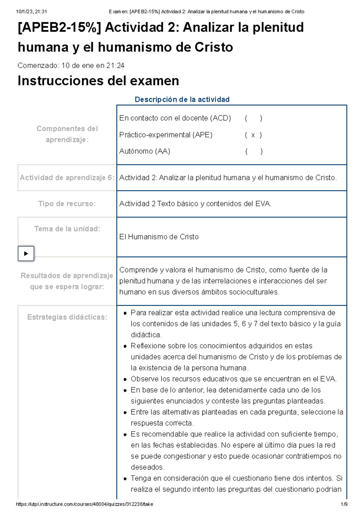 Examen [APEB 2-15%] Actividad 2 Analizar la plenitud humana y el humanismo de Cristo - [APEB2-15 ...