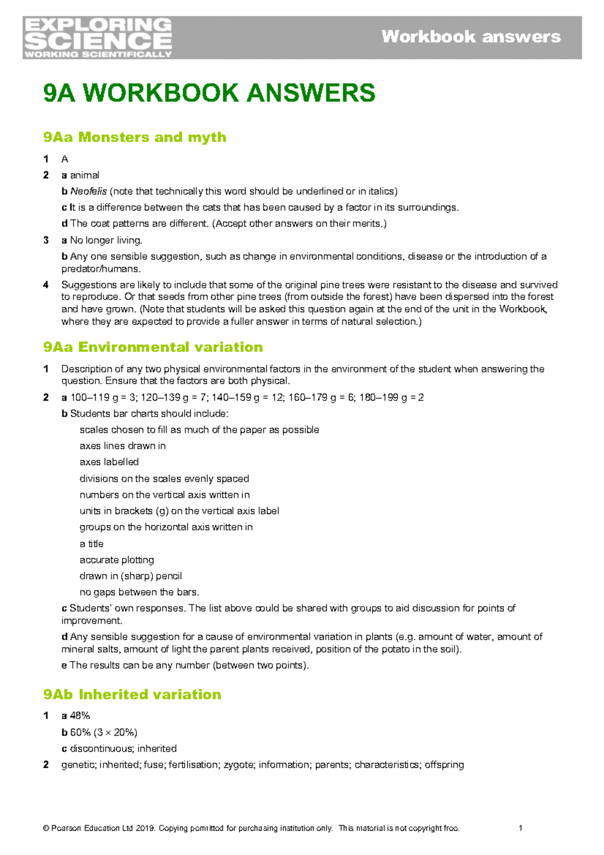 Y9 Biology Workbook Answers: 9A to 9C Sections Reviewed - Studocu