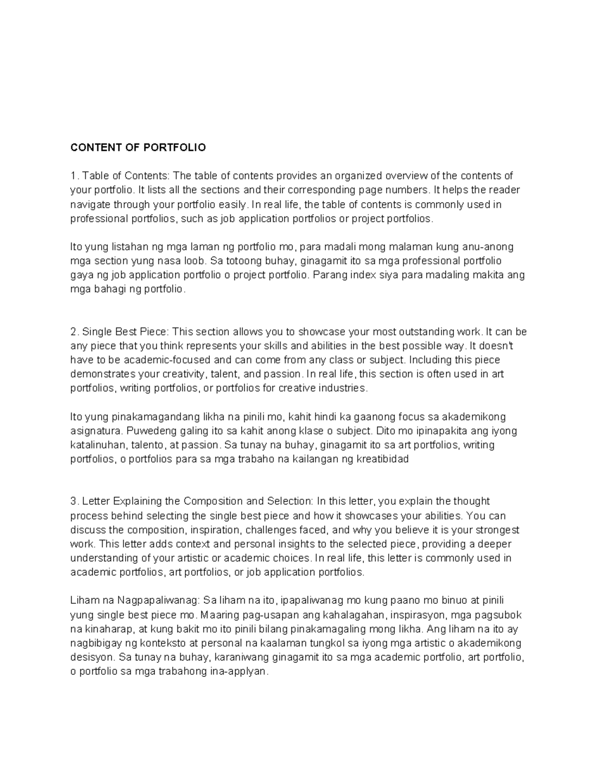 Portfolio Components: Explanation and Guidelines for Success - Studocu