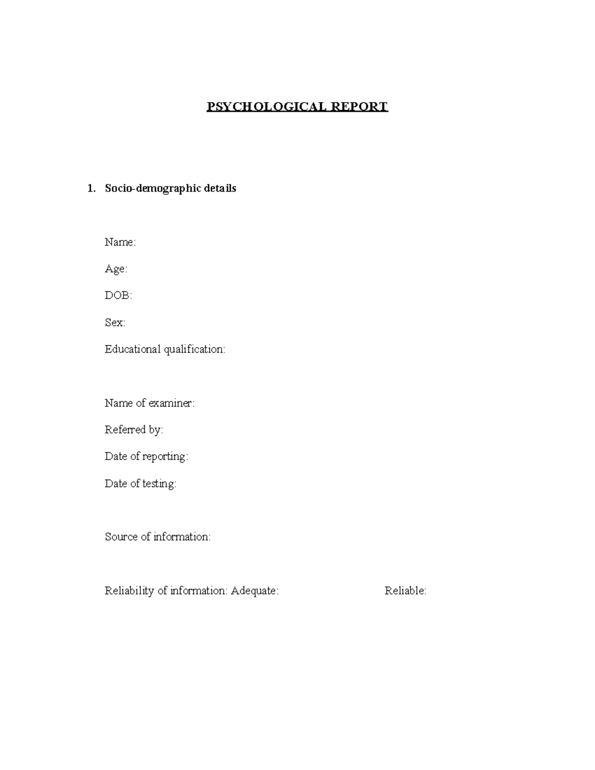 Psychological Report: Evaluation & Observations - Studocu