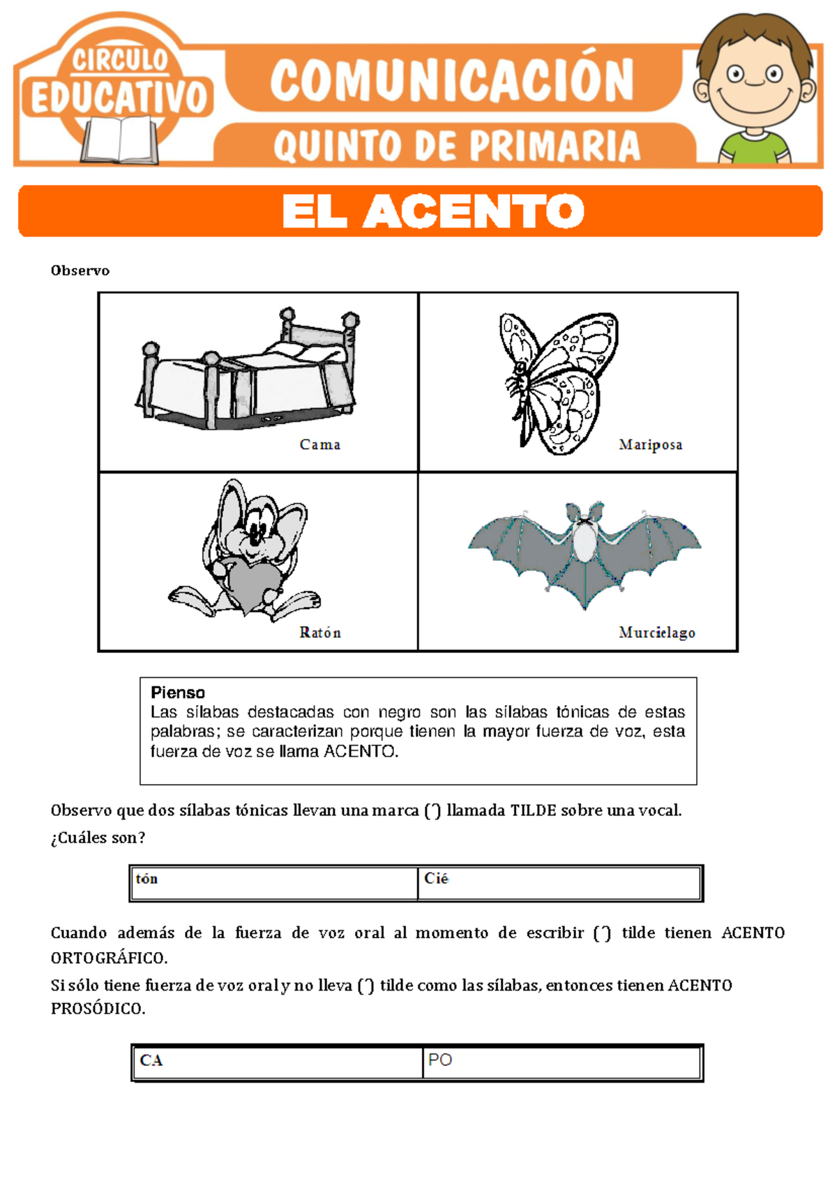 El Acento y La Tilde: Guía para Quinto de Primaria - Studocu