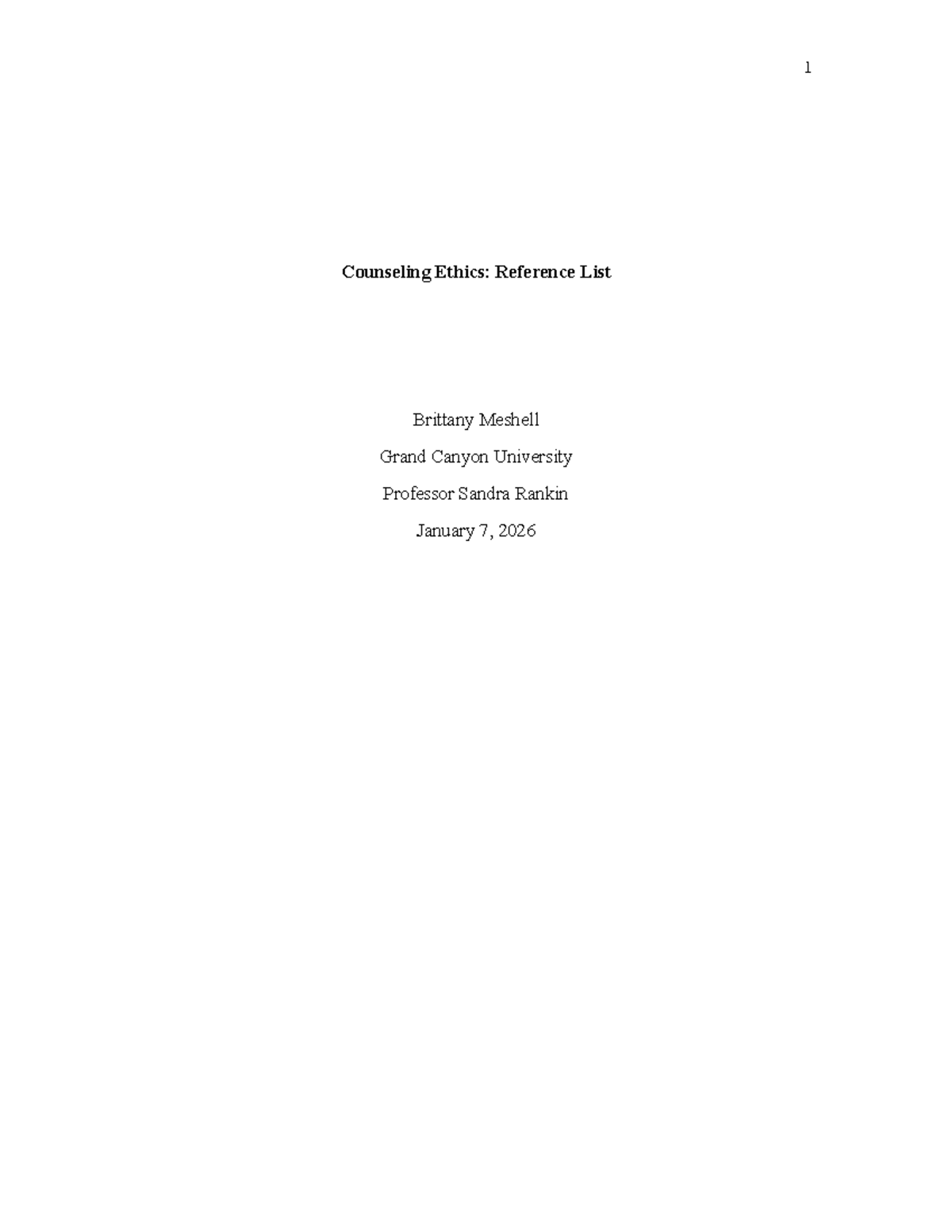 Counseling Ethics Reference List for UNV-508 Course - Studocu