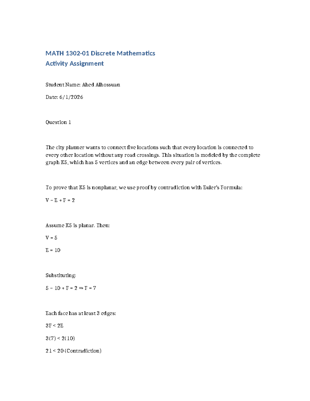 MATH1302 Discrete Mathematics Activity Assignment Notes - Studocu