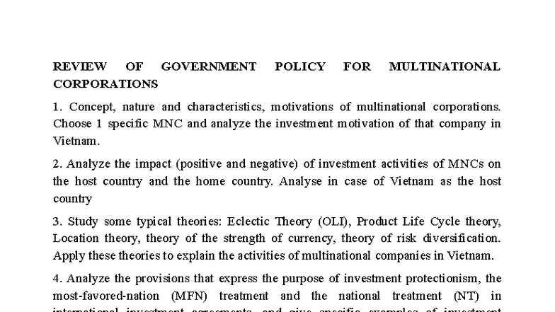 REVIEW OF MNC INVESTMENT STRATEGIES IN VIETNAM - 123456 - Studocu