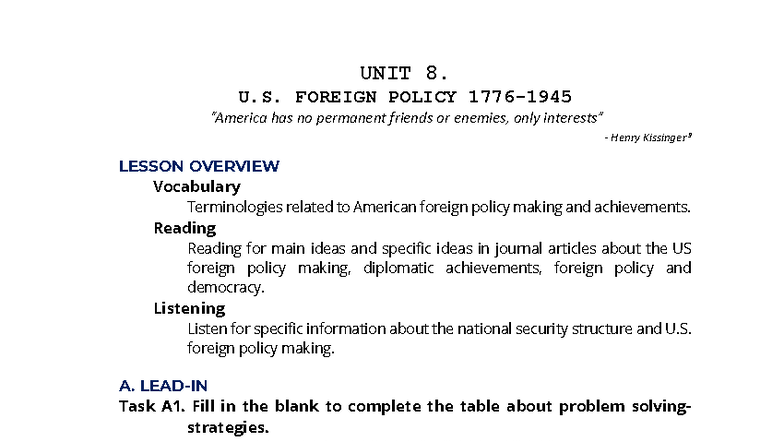 UNIT 8. U.S. FOREIGN POLICY: The Role of Norms, Identity, and Social ...