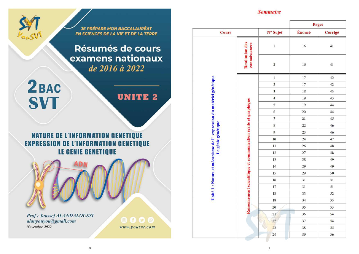 Résumé Unité 2 : Nature et Mécanismes de l'Expression Génétique en SVT ...