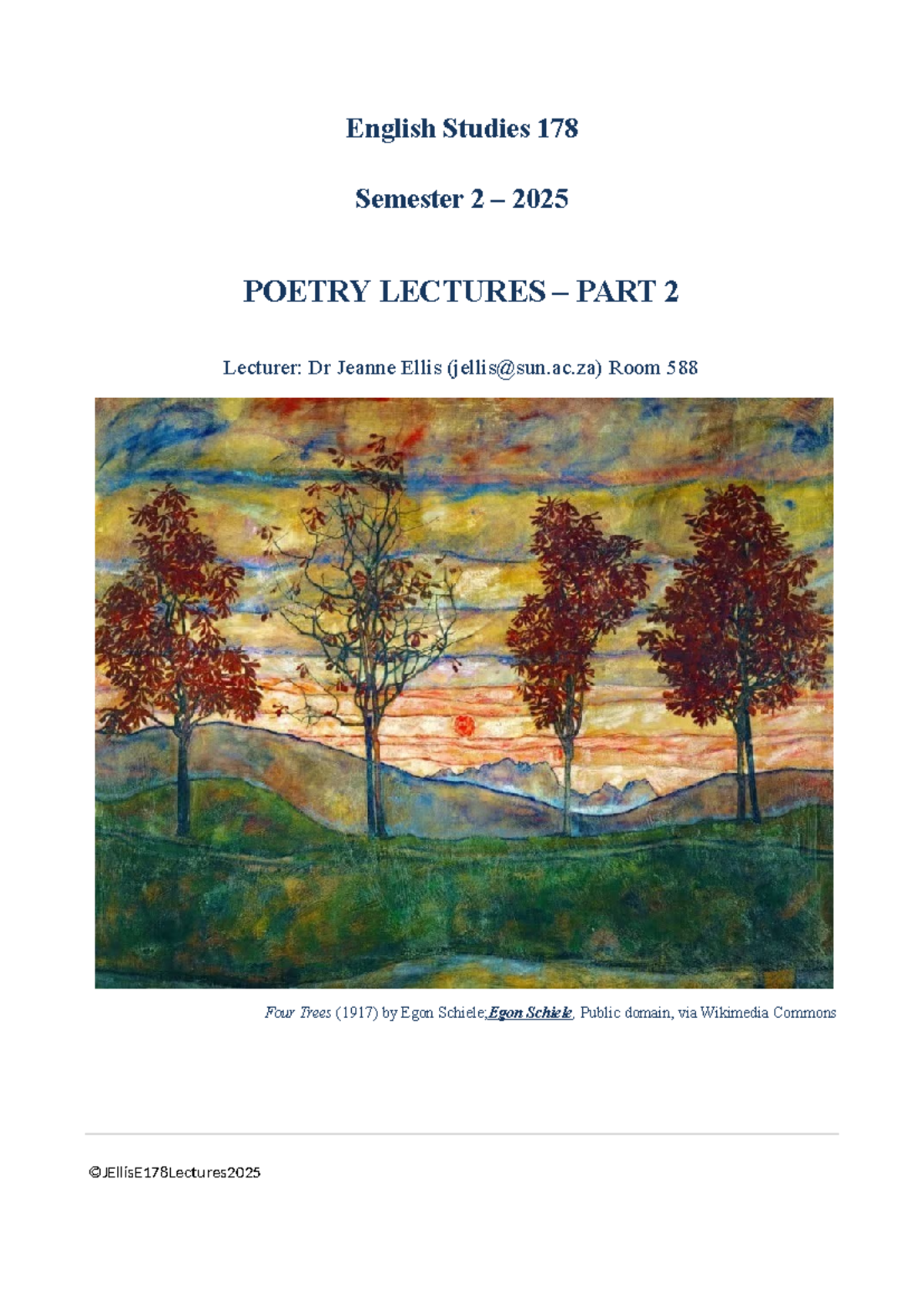 English Studies 178 Poetry Course Reader: Lectures & Analysis 2025 ...