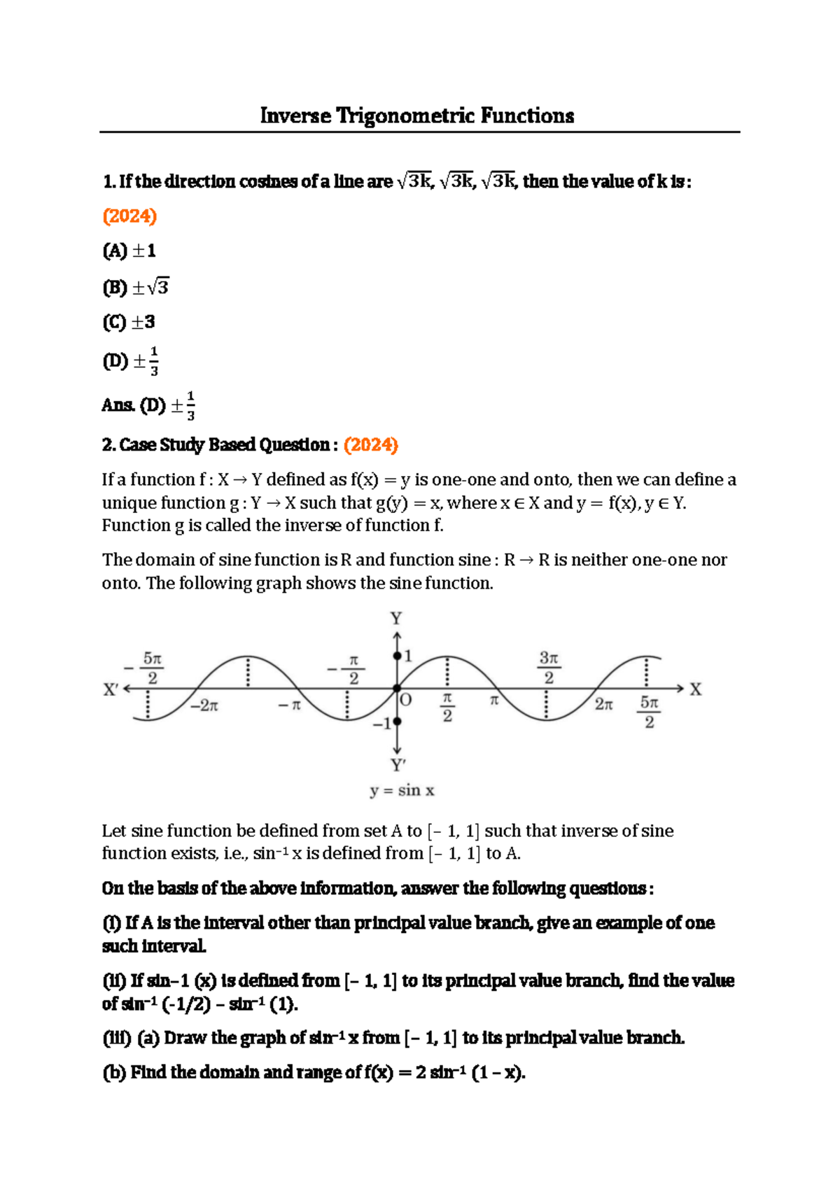 ITF PYQ - Inverse Trigonometric Functions - Inverse Trigonometric ...