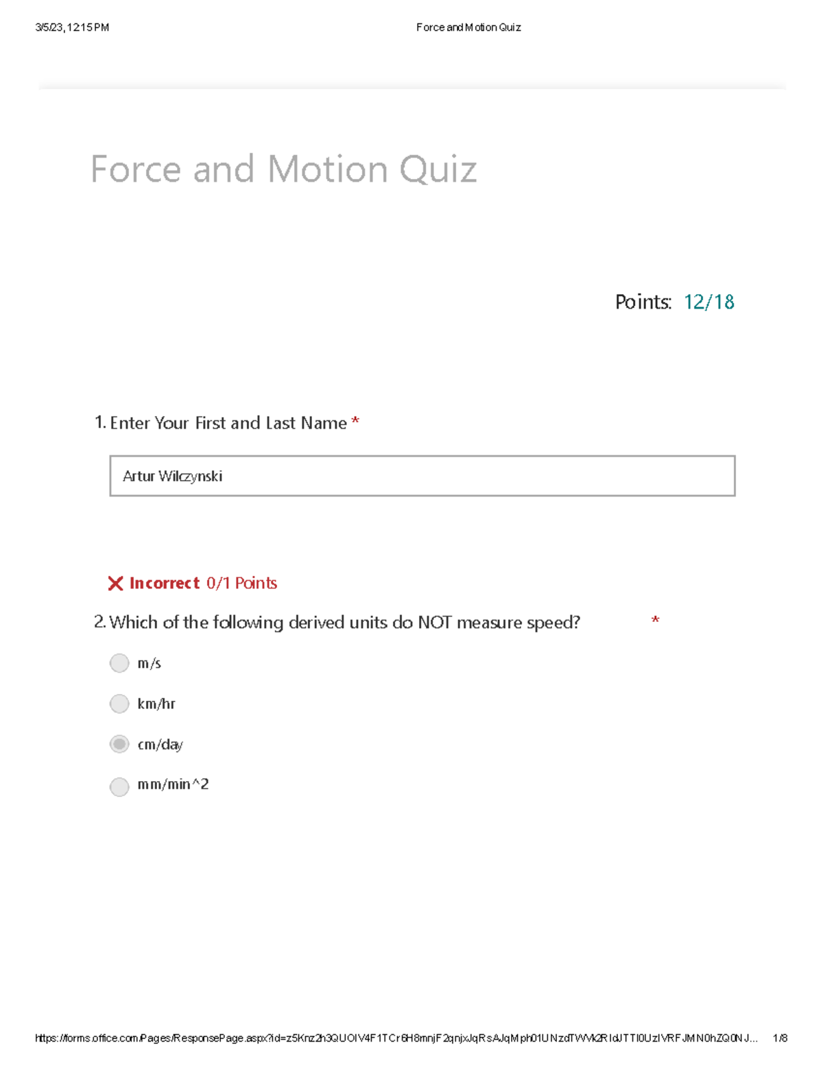 Force and Motion Quiz - hj hello how are y - Points: 12/ Force and ...