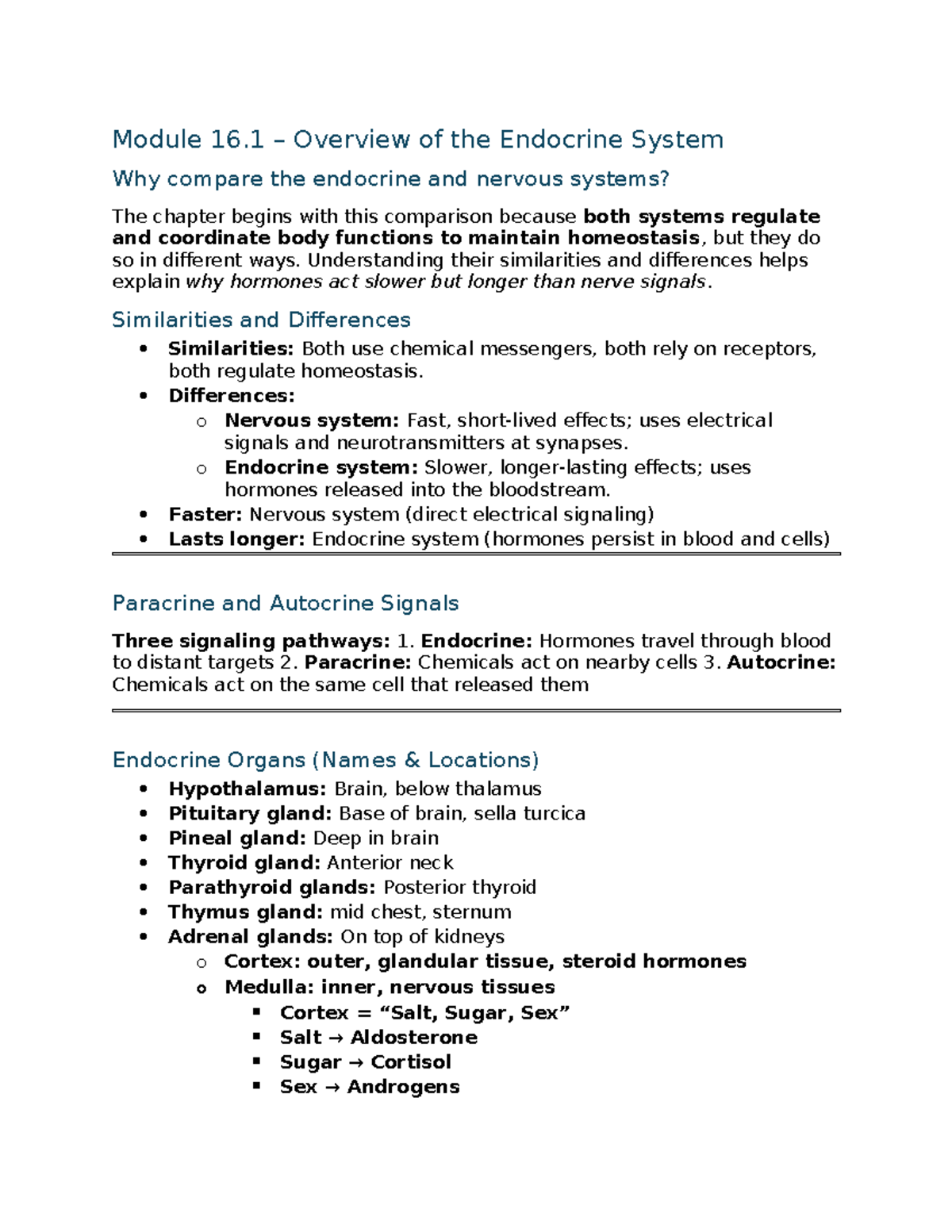Module 16.1: Overview of the Endocrine System Study Guide - Studocu