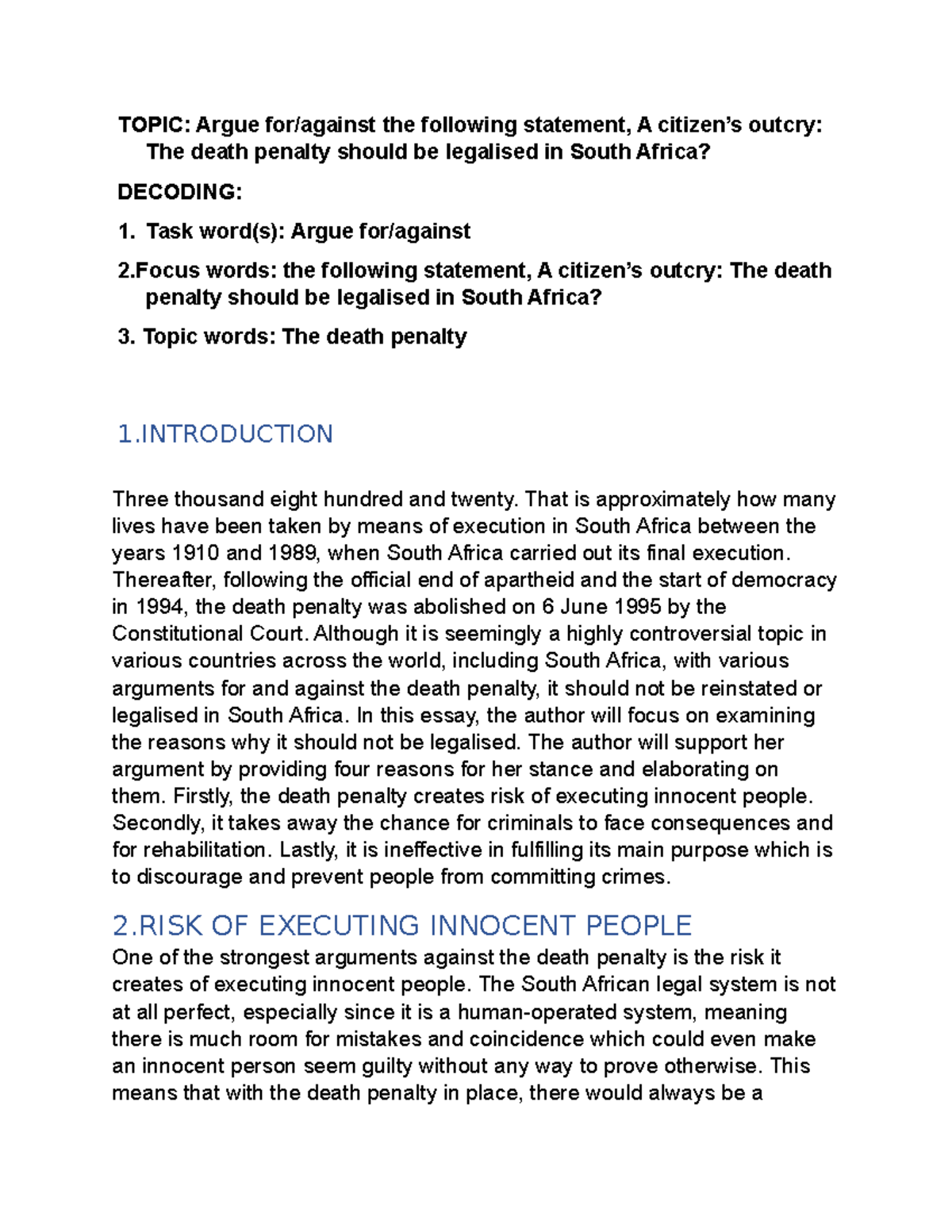 Debate on the Death Penalty's Legalization in South Africa: Key ...