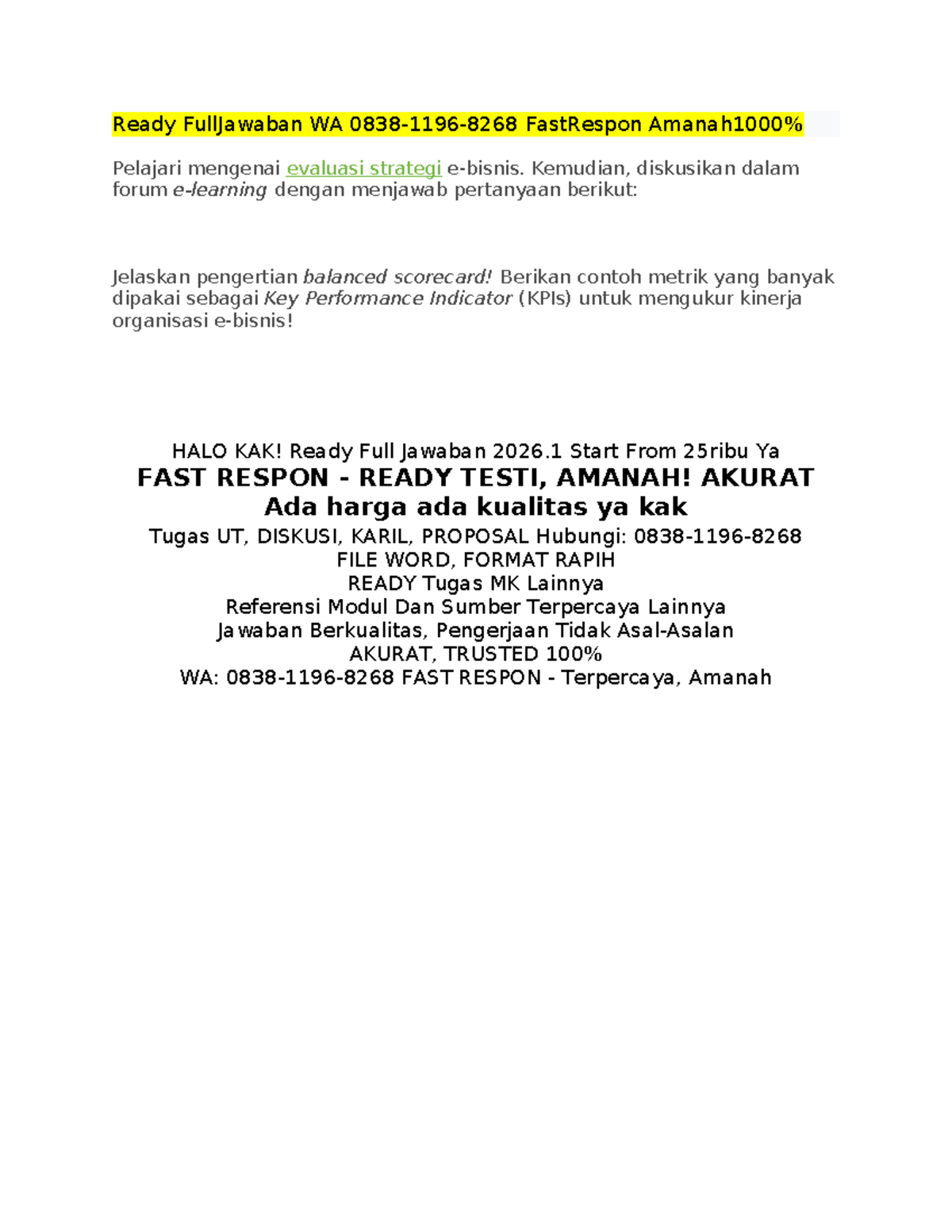 E-Bisnis - Key Performance Indicator (KPIs) - Ready FullJawaban WA 0838 ...