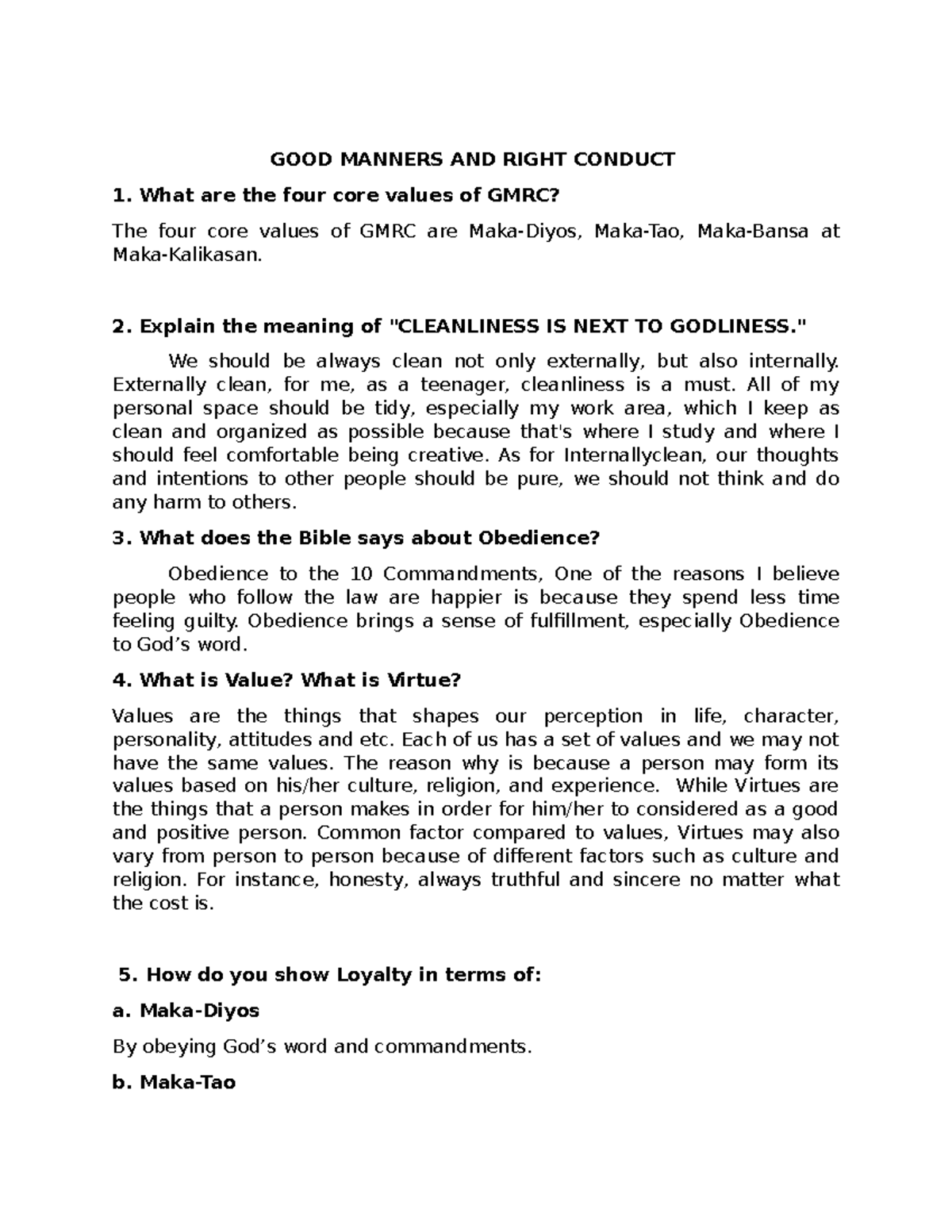 GMRC Core Values: Understanding Maka-Diyos, Maka-Tao, Maka-Bansa, and ...