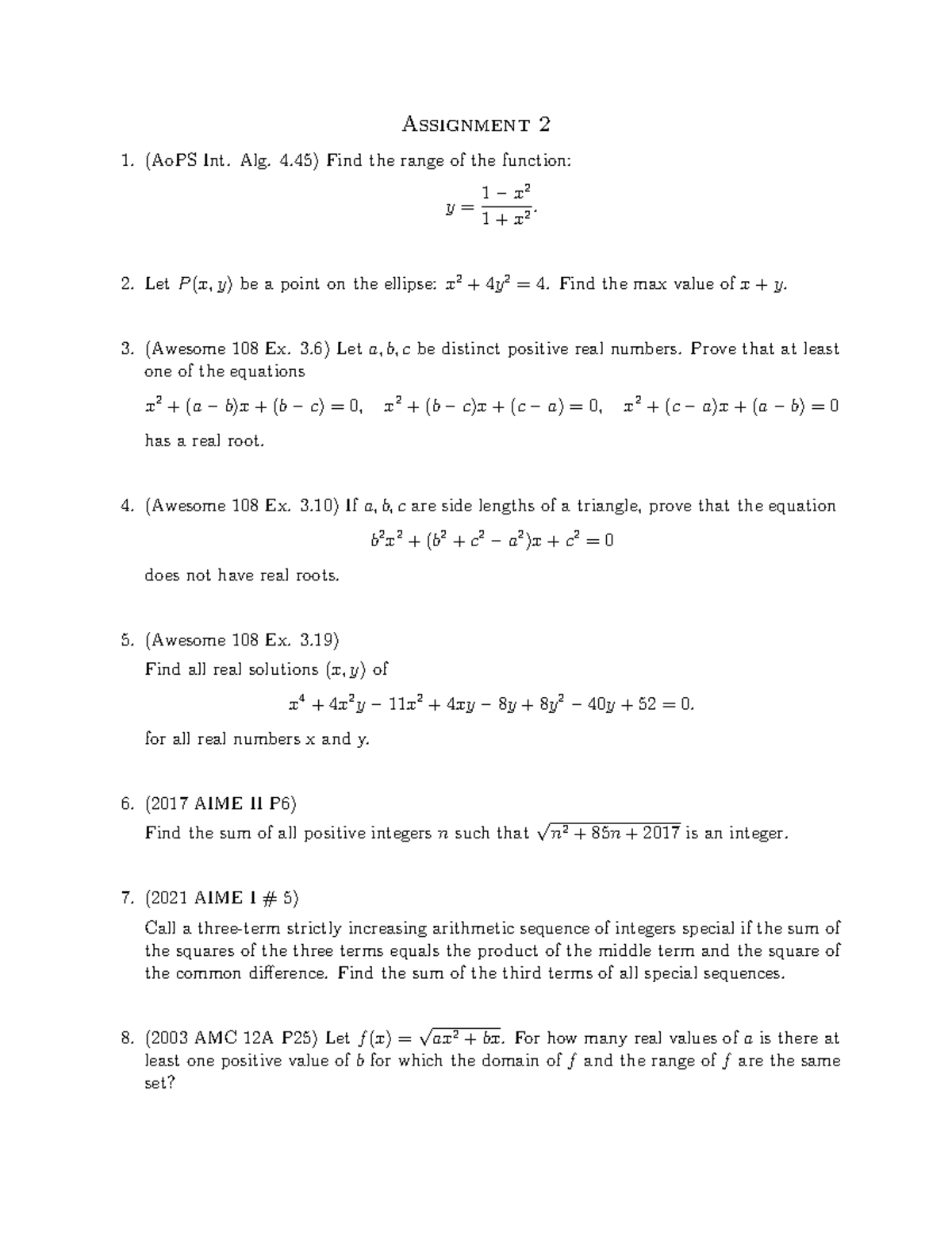 Algebra Assignment 2: Function Ranges and Real Roots Analysis - Studocu