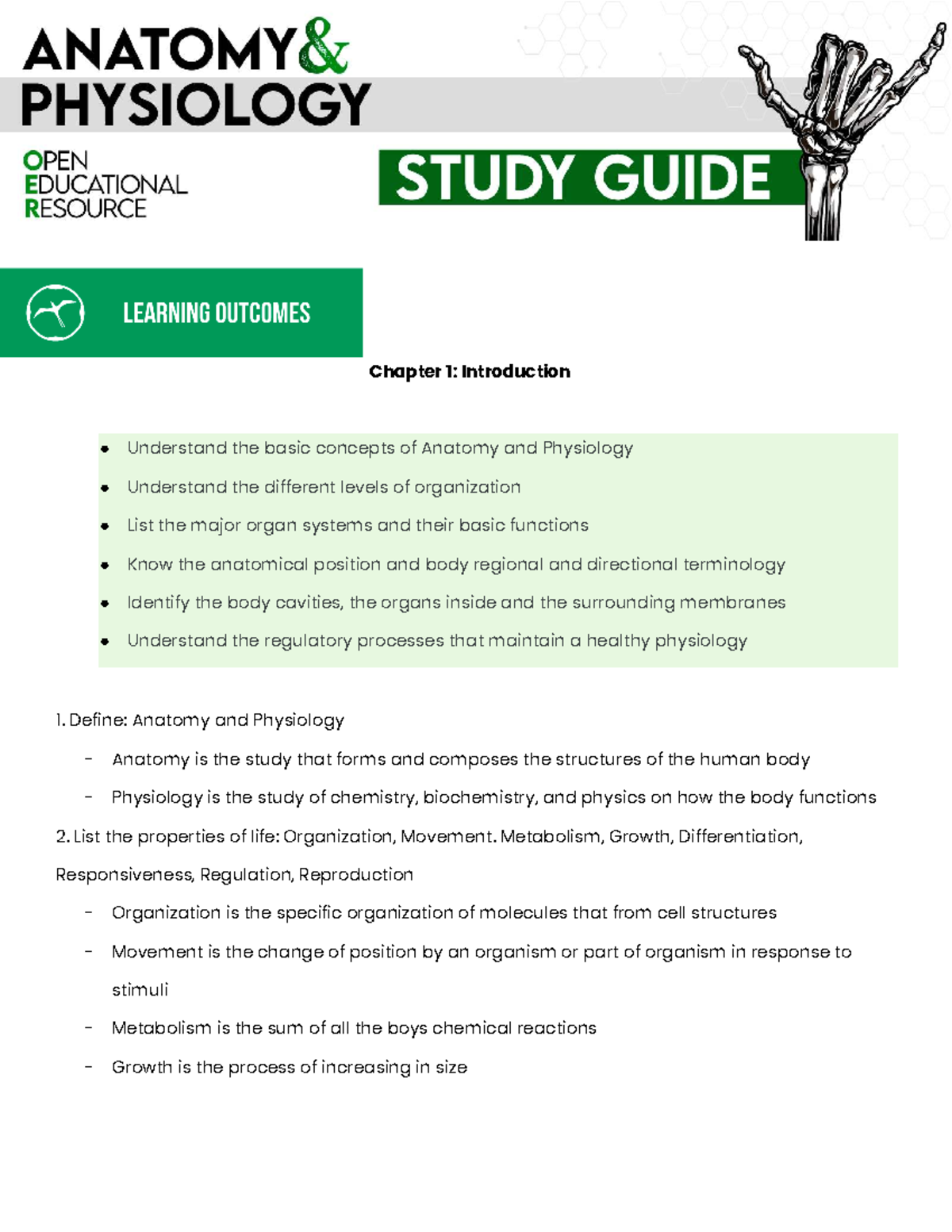 Chapter 1 Study Guide: Anatomy & Physiology Fundamentals (BIO101) - Studocu