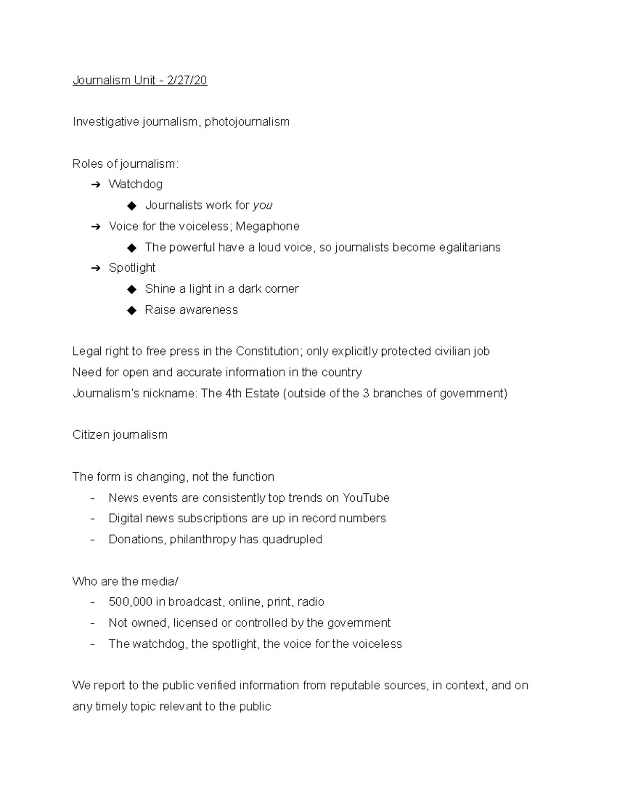 Journalism Unit Lecture Notes - COM101: Investigative Role & Skills ...