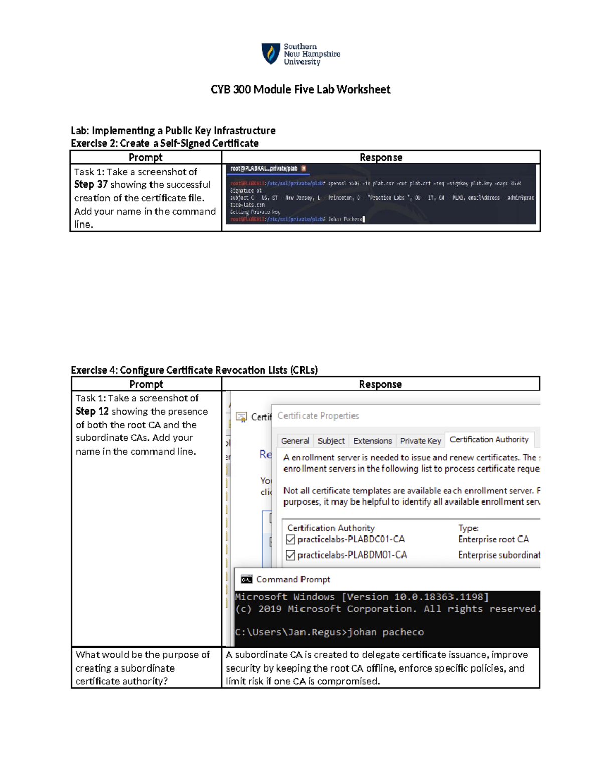 CYB 300 Module 5 Lab: Public Key Infrastructure Implementation - Studocu