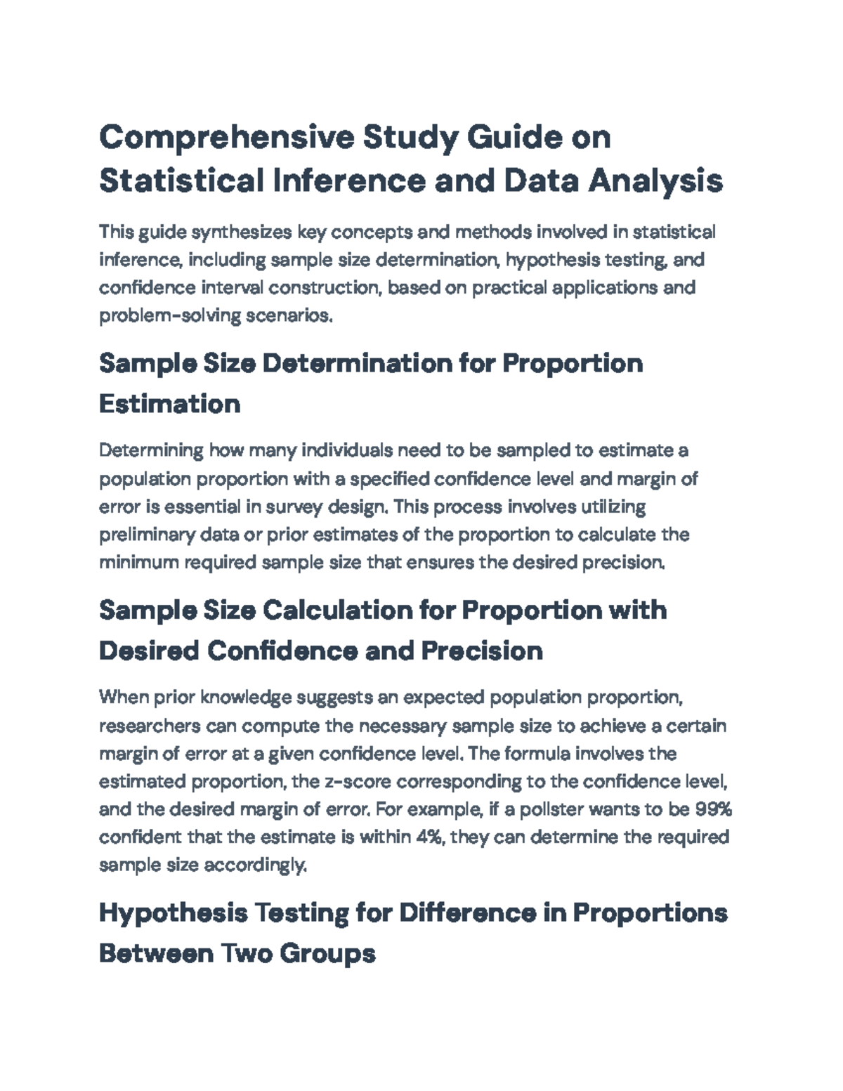 Comprehensive Study Guide: Statistical Inference & Data Analysis - Studocu