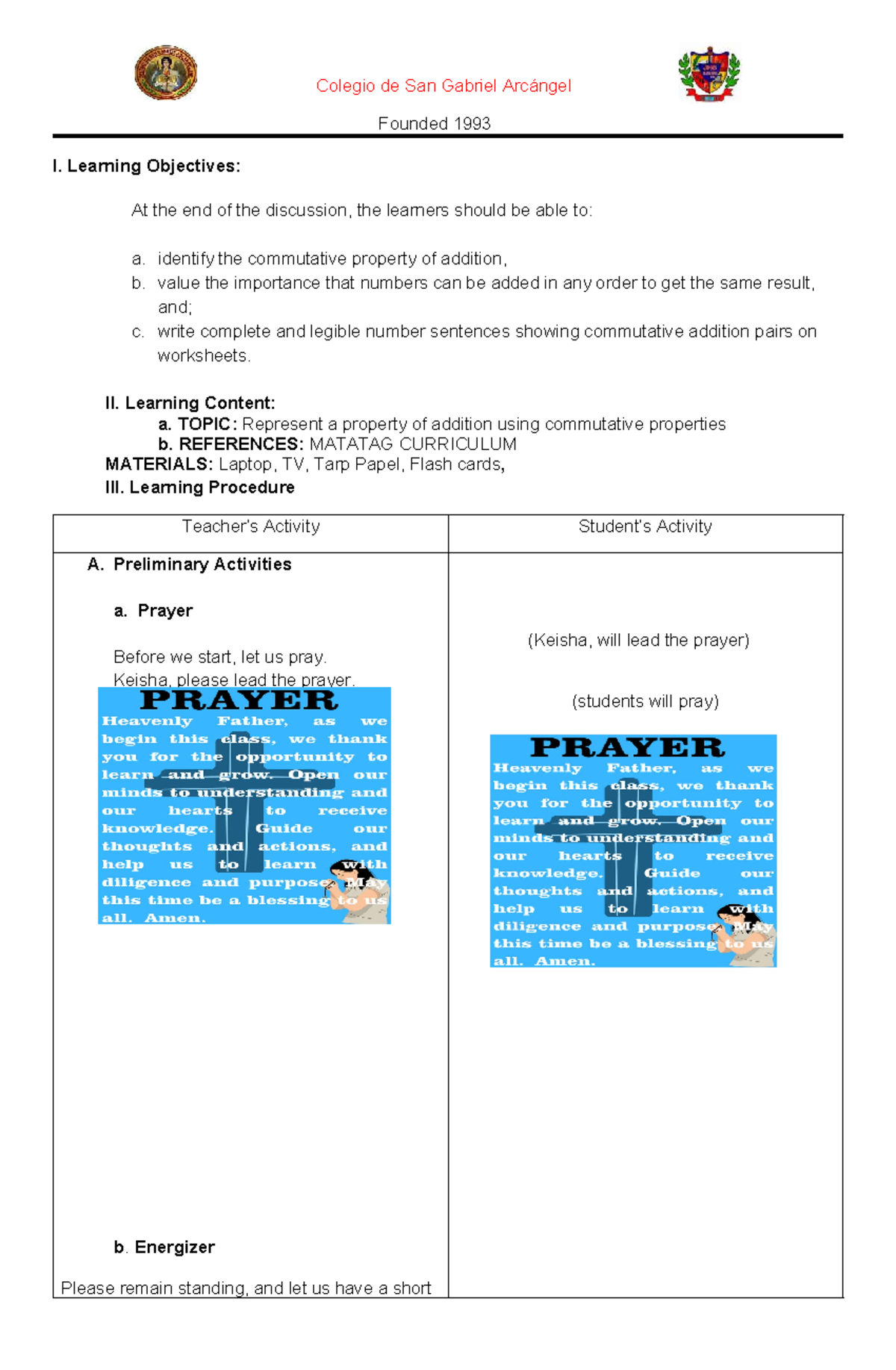 Regene LP - Commutative Property of Addition Lesson Plan (Grade IV ...