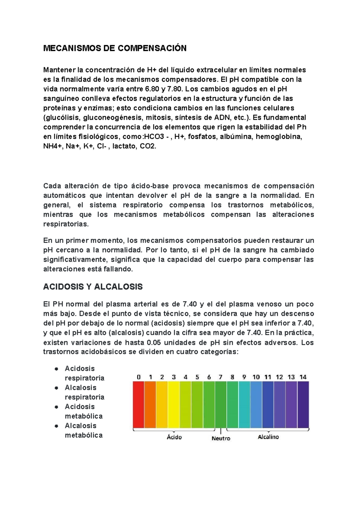 Mecanismos de Compensación Ácido-Base en Fisiología (MDC 101) - Studocu