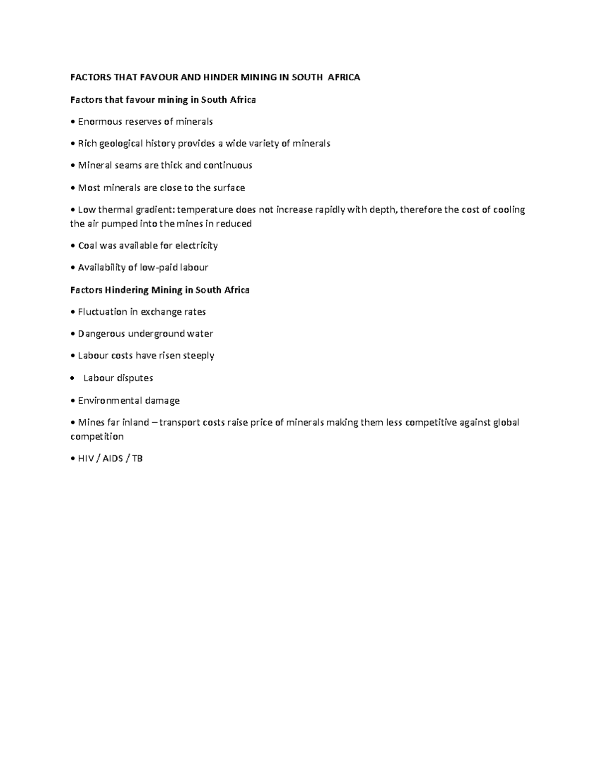 Factors Influencing Mining Success & Challenges in South Africa - Studocu