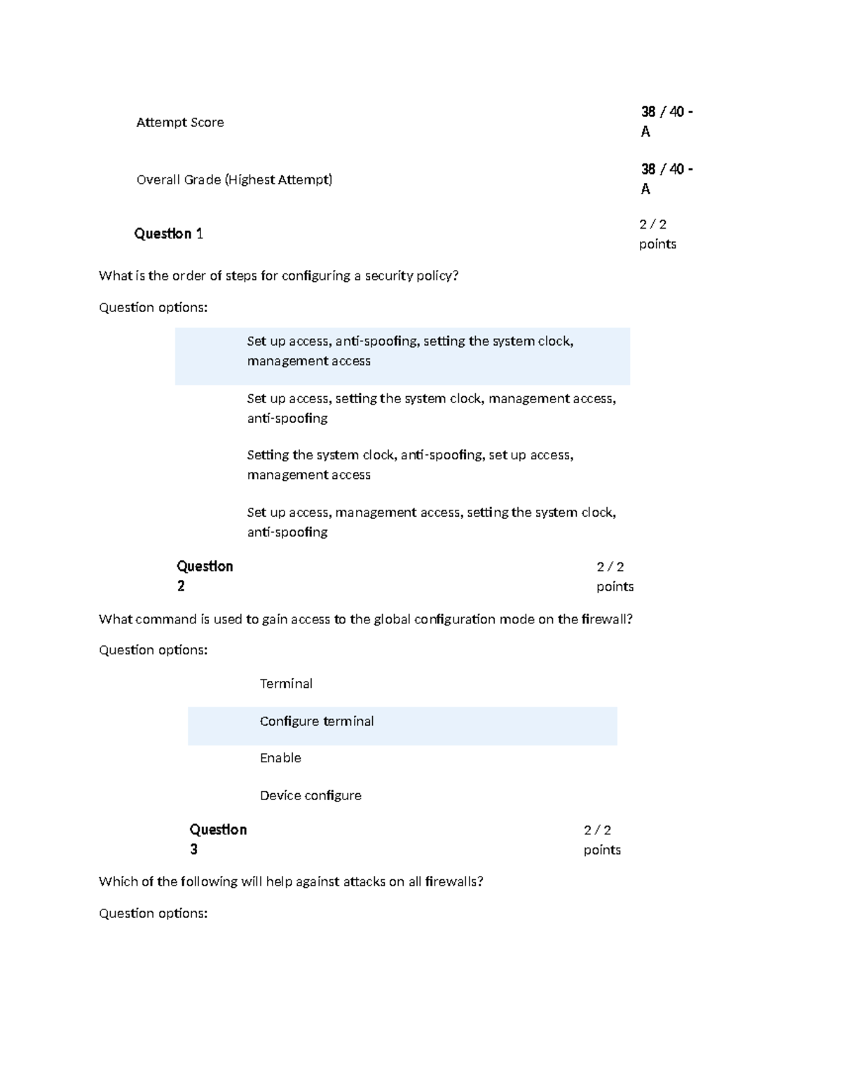 4-2 Lab Quiz - Security Policy Configuration and Network Defense - Studocu