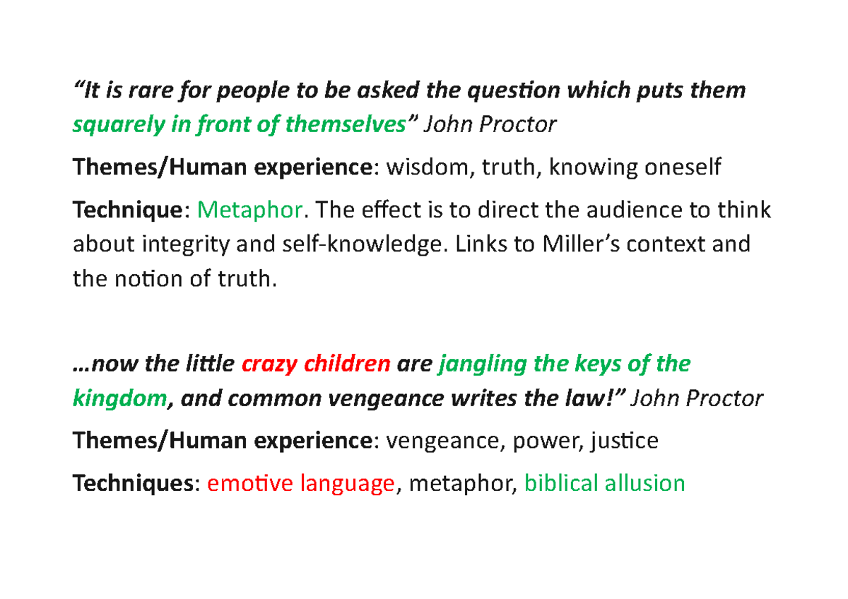 Quotes Analysis for The Crucible: Key Themes & Techniques - Studocu