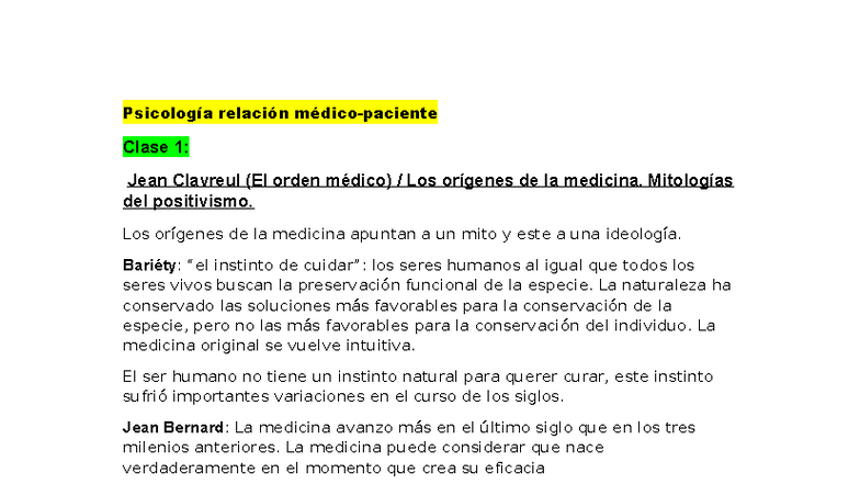 Psicología Relación Médico-Paciente: Clase 1 y 2 Análisis Crítico - Studocu