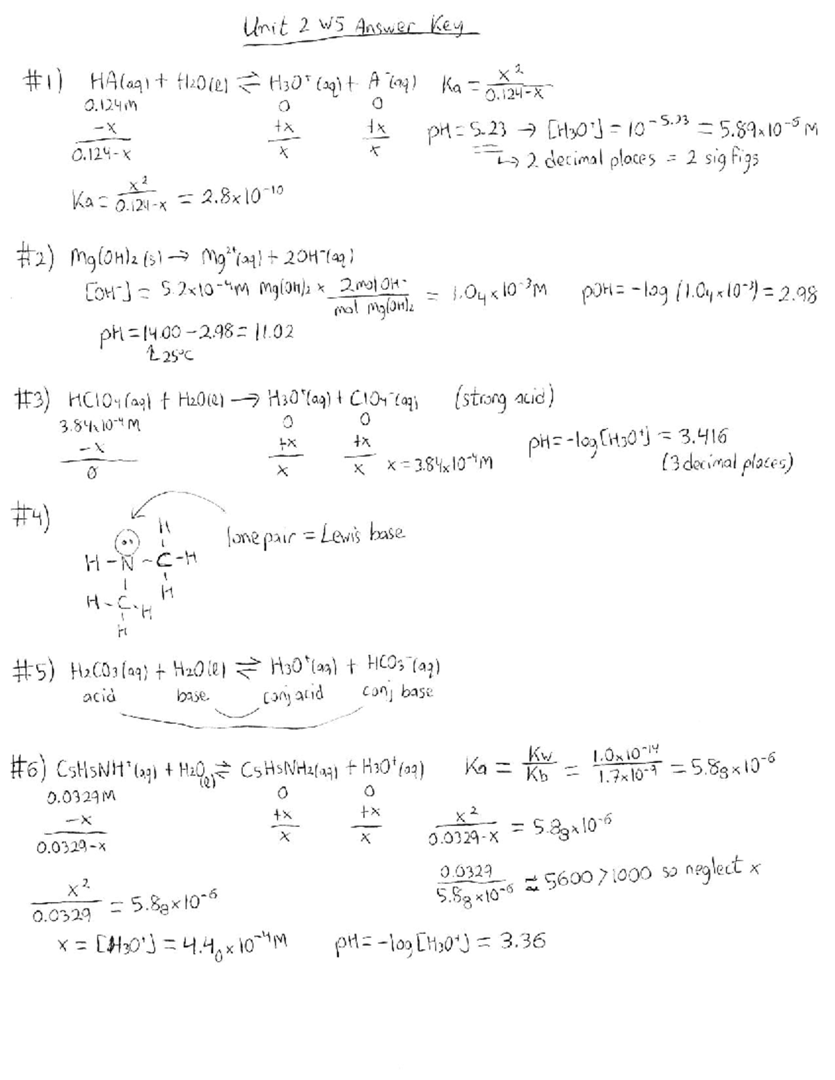 Unit 2 Acid-Base Equilibrium Practice Worksheet Answer Key - Studocu