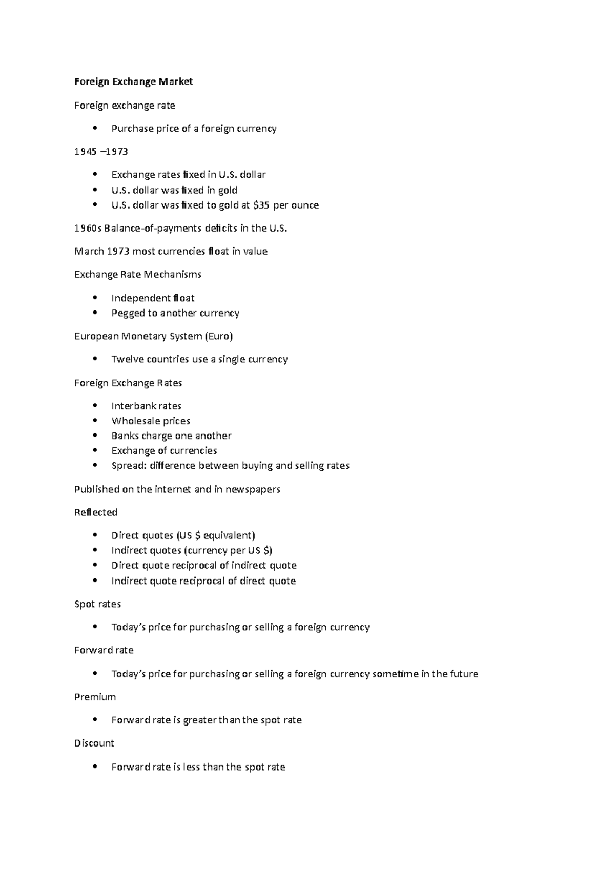 Foreign Exchange Market Insights - Mind Map for CH 6 - Studocu