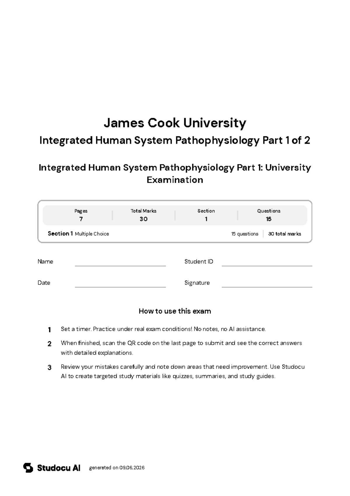 Integrated Human System Pathophysiology Part 1: University Exam - Studocu