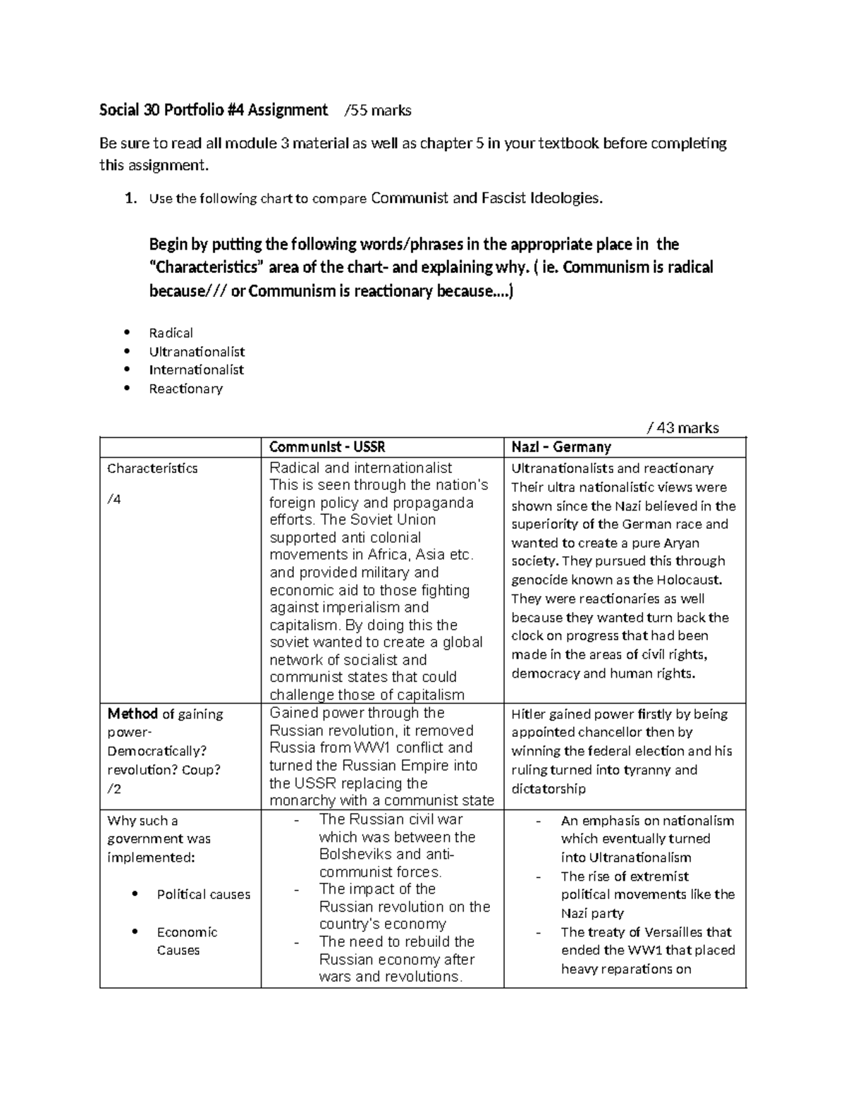 Social 30 Portfolio Assignment: Comparing Communist & Fascist ...