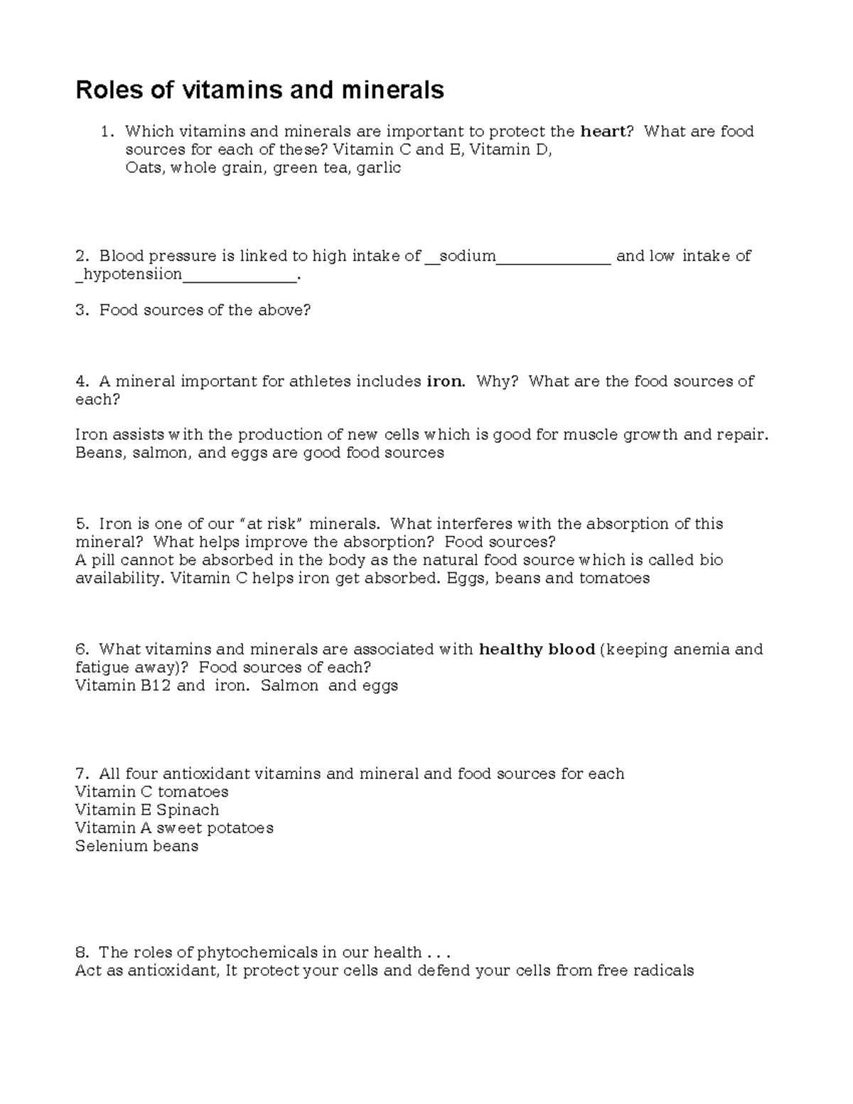 Roles of Vitamins & Minerals for Heart Health - 1 - Studocu