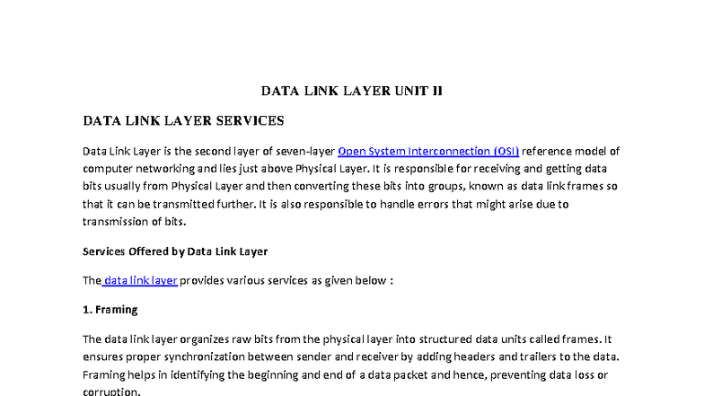 DATA LINK LAYER SERVICES - NCS II UNIT Overview - Studocu