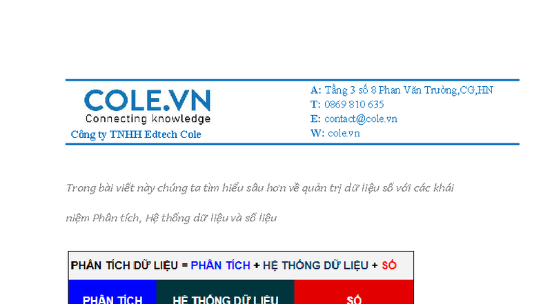 COLE: Phân Tích Dữ Liệu và Hệ Thống Quản Trị Số - Studocu