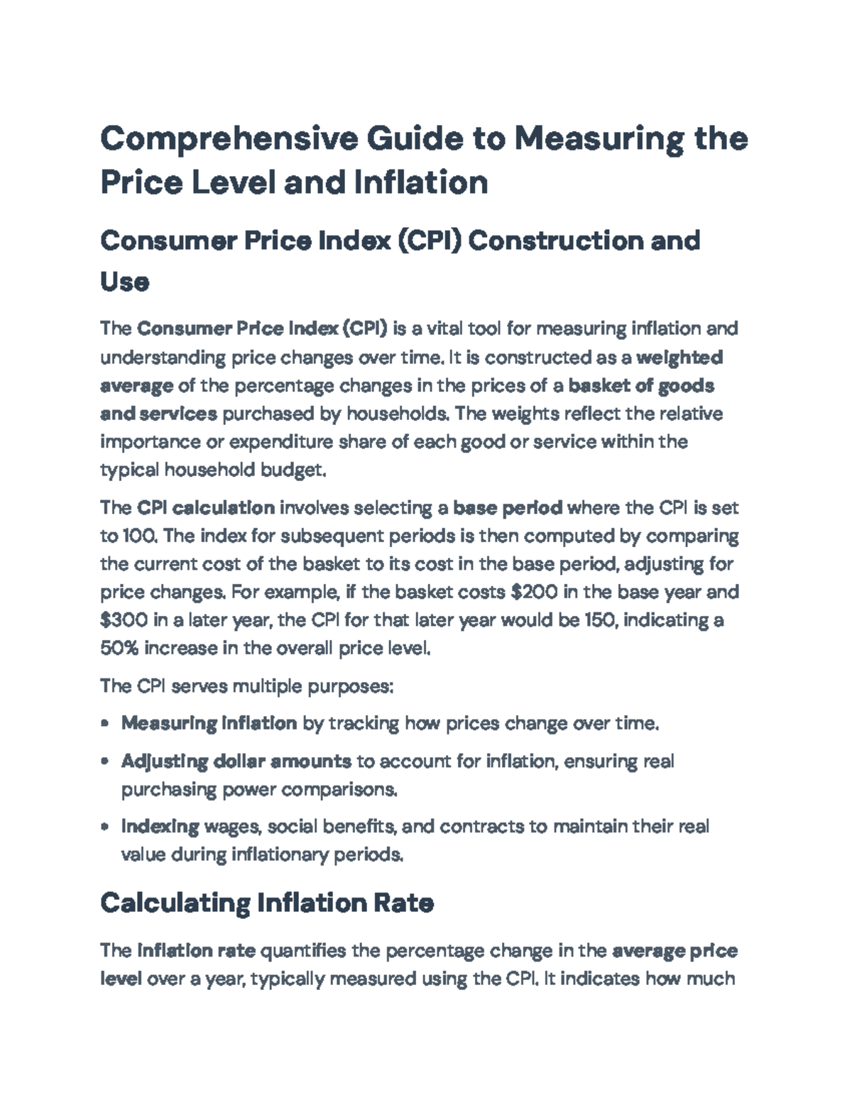 Comprehensive Guide on CPI and Inflation Measurement Techniques - Studocu
