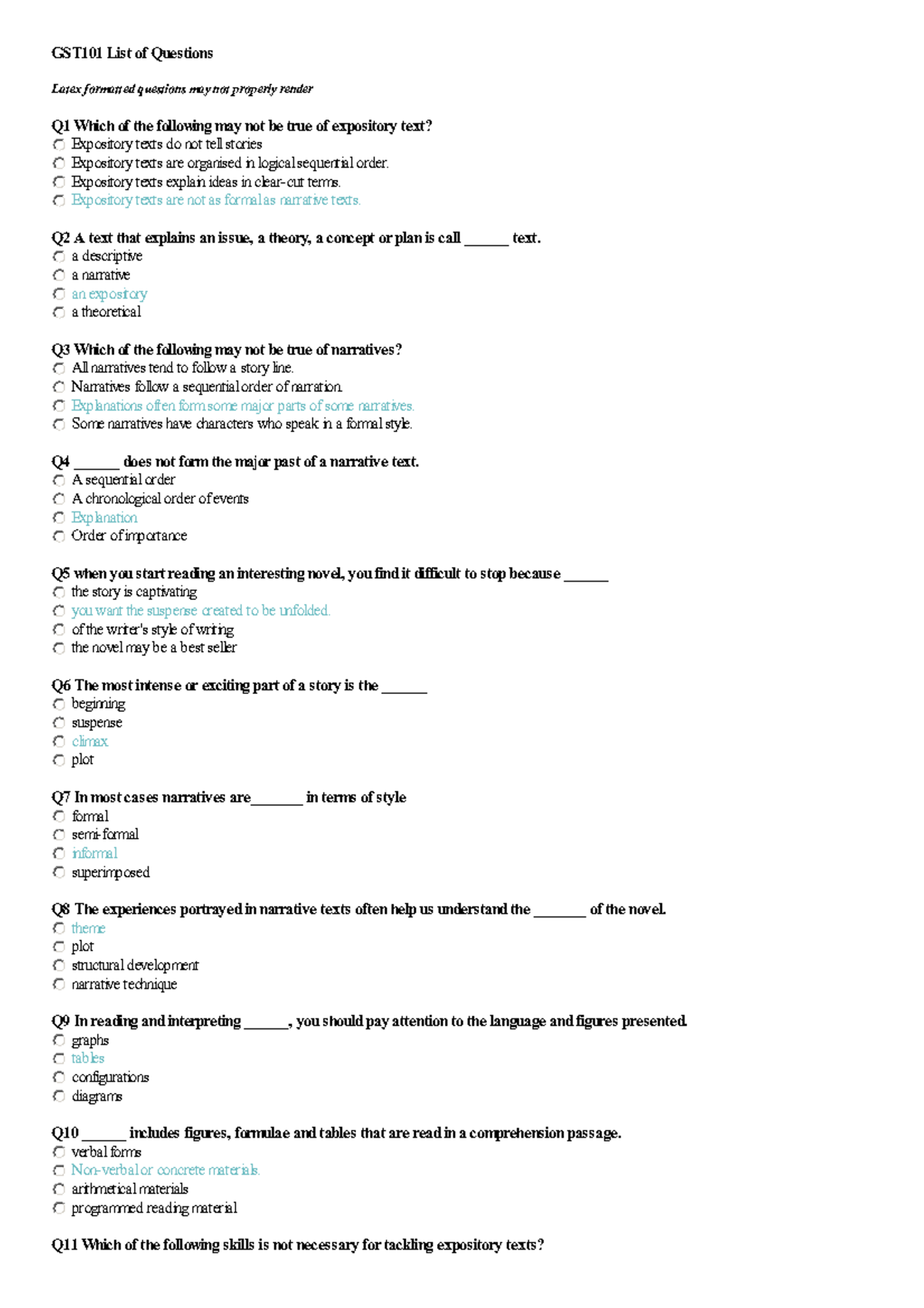 GST101 - List of Expository Questions for Understanding Texts - Studocu