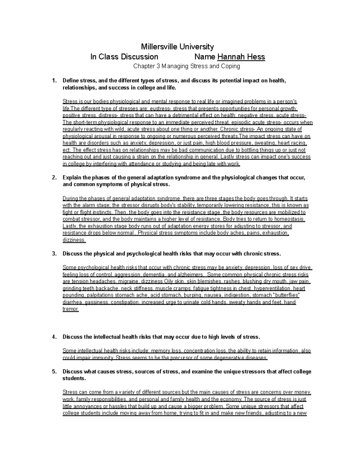 Millersville University PSYC 101: Managing Stress & Coping Strategies ...