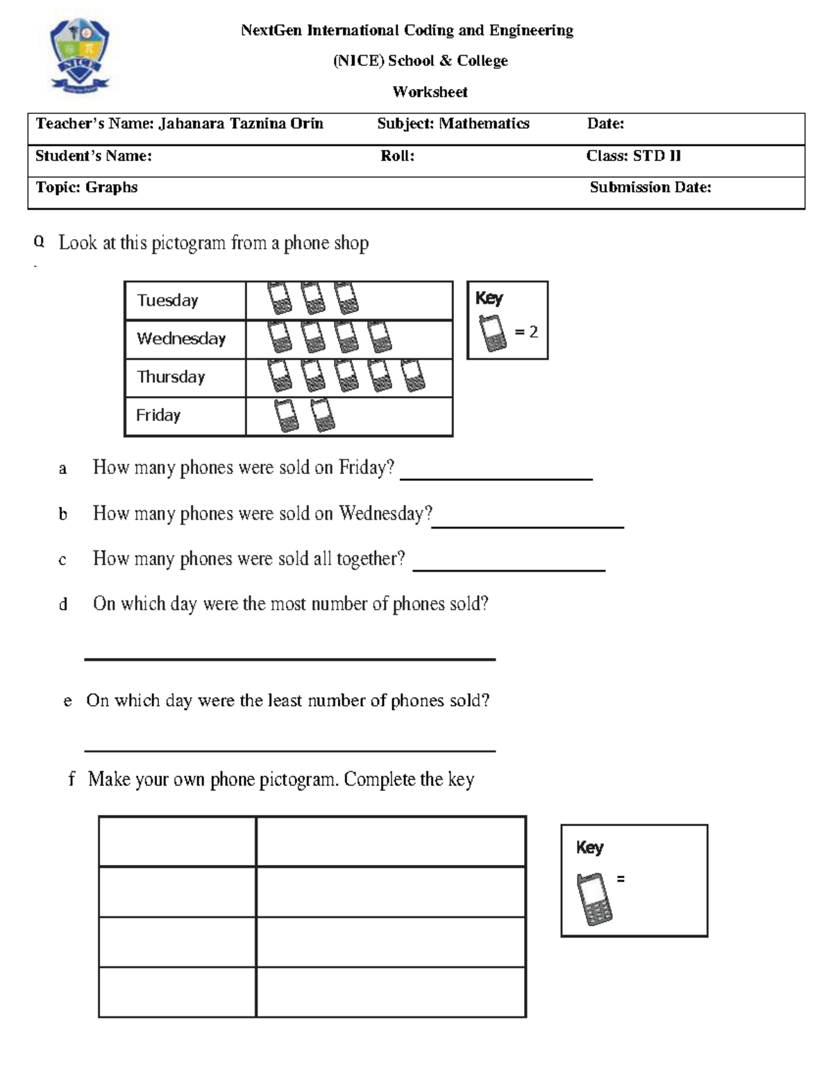NICE STD II Math Worksheet: Graphs & Pictograms Analysis - Studocu